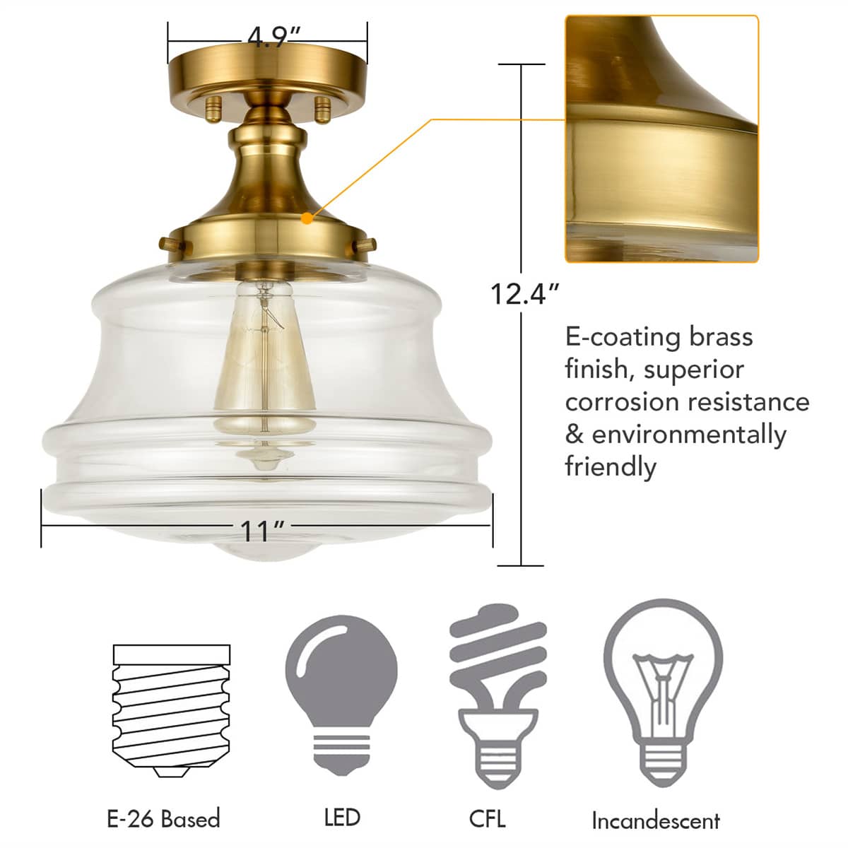 Schoolhouse Glass Modern Brass Ceiling Lights | Claxy