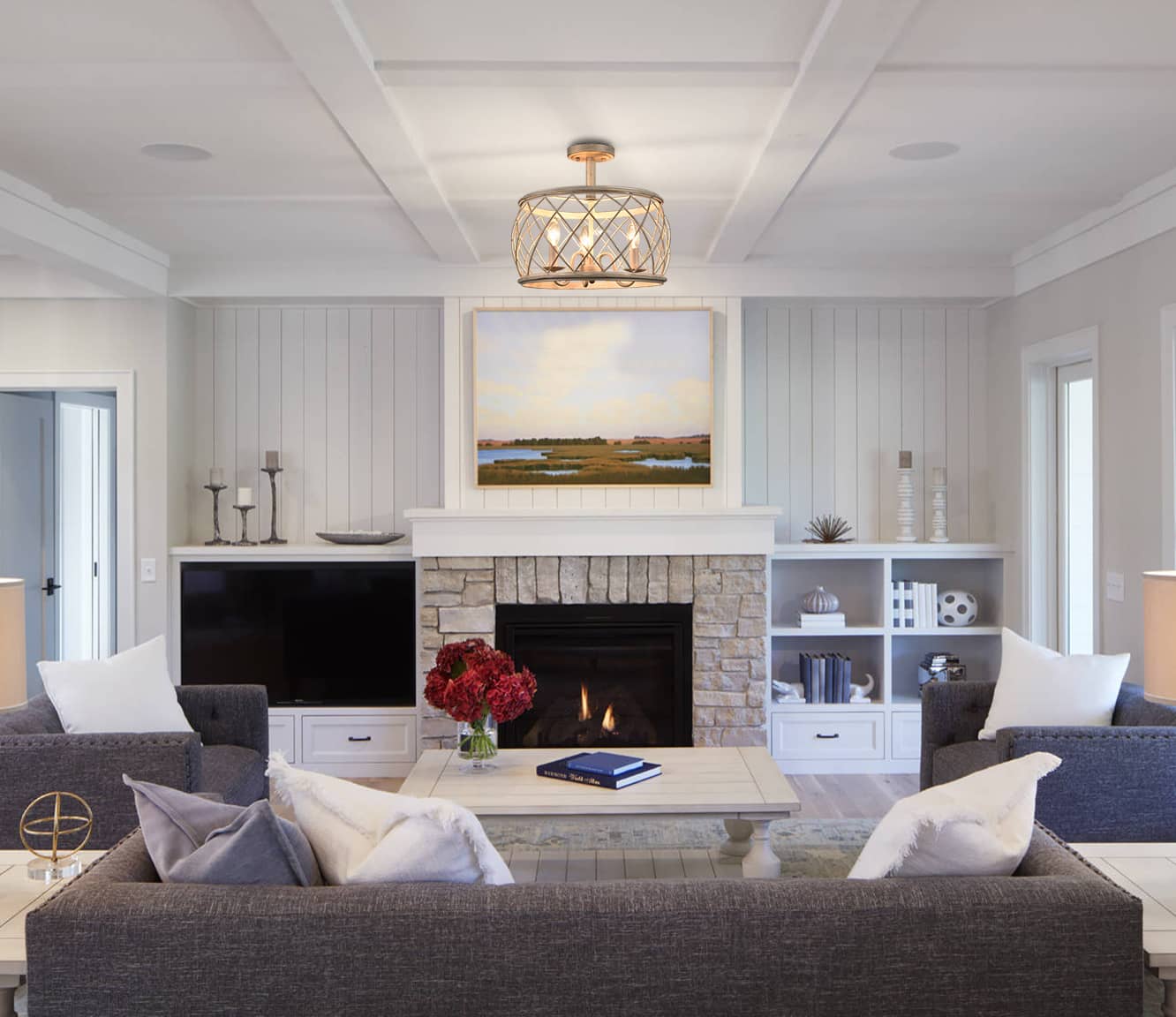 Modern Farmhouse Drum Semi-Flush Ceiling Light | Claxy