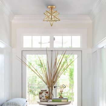 Brass Modern Moravian Star Ceiling Light Seeded Glass |Claxy