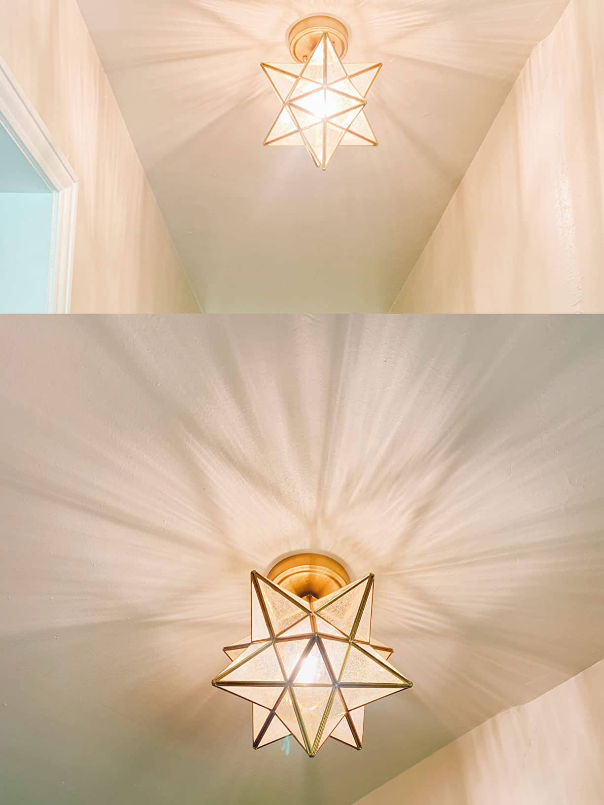 Brass Modern Moravian Star Ceiling Light Seeded Glass |Claxy
