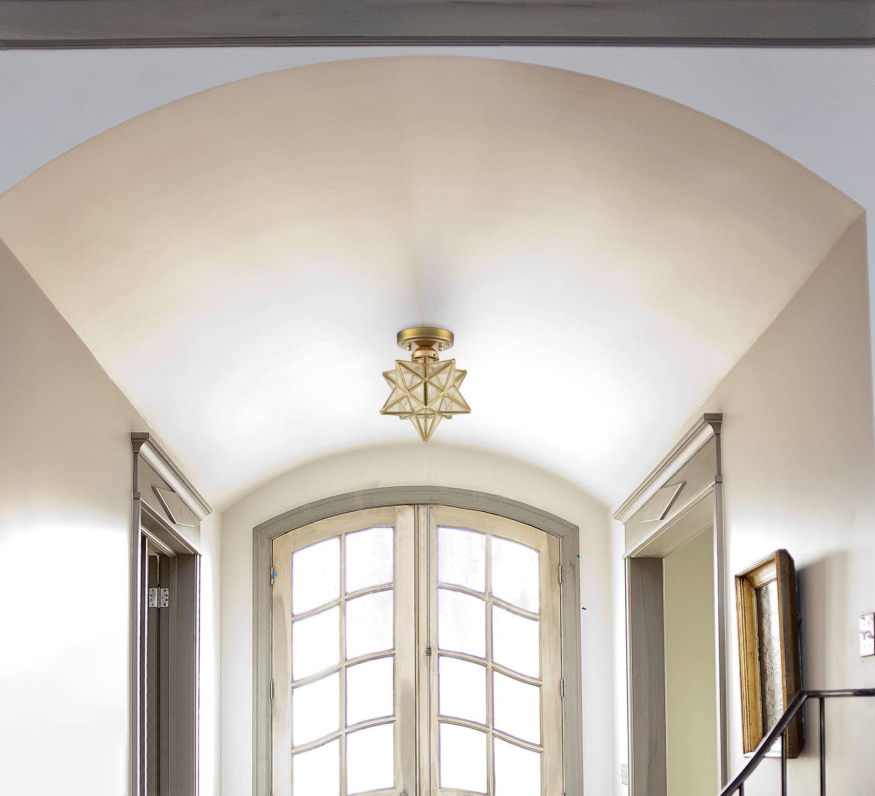 Brass Moravian Star Ceiling Light Seeded Glass 8"| Claxy