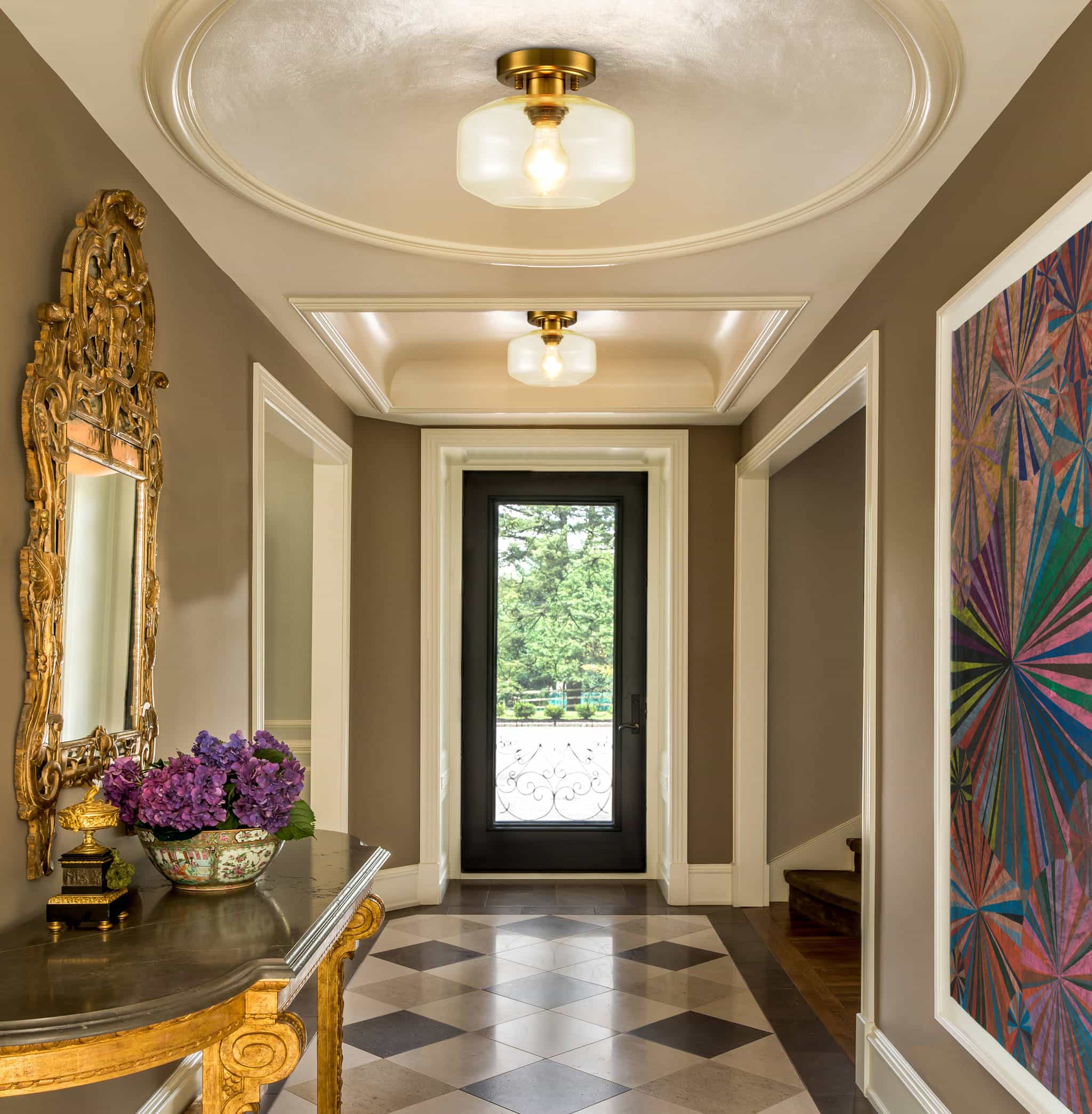 Open Glass Drum Shade Modern Brass Ceiling Light | Claxy