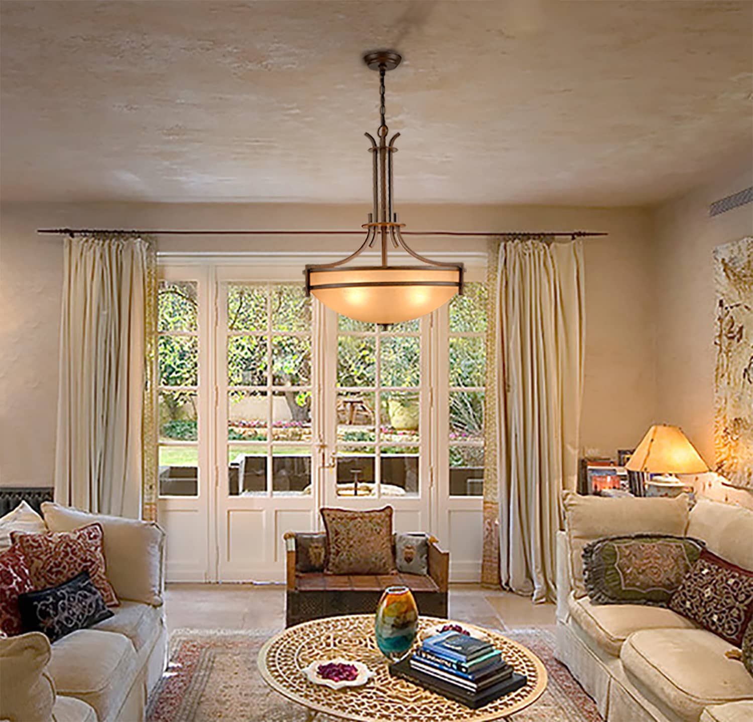 Bronze Rustic Scavo Glass Foyer Pendant Chandelier - | Claxy