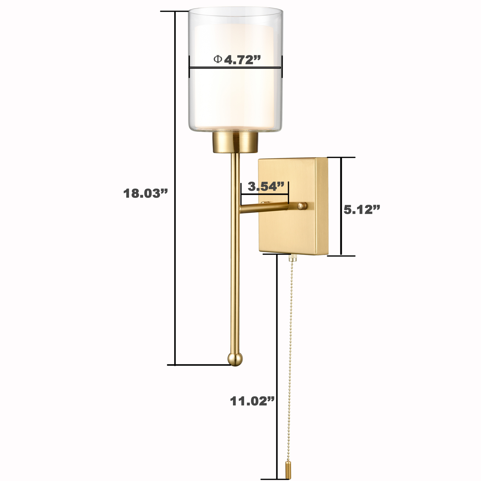 gold with dual glass shade wall light with pull chain Claxy