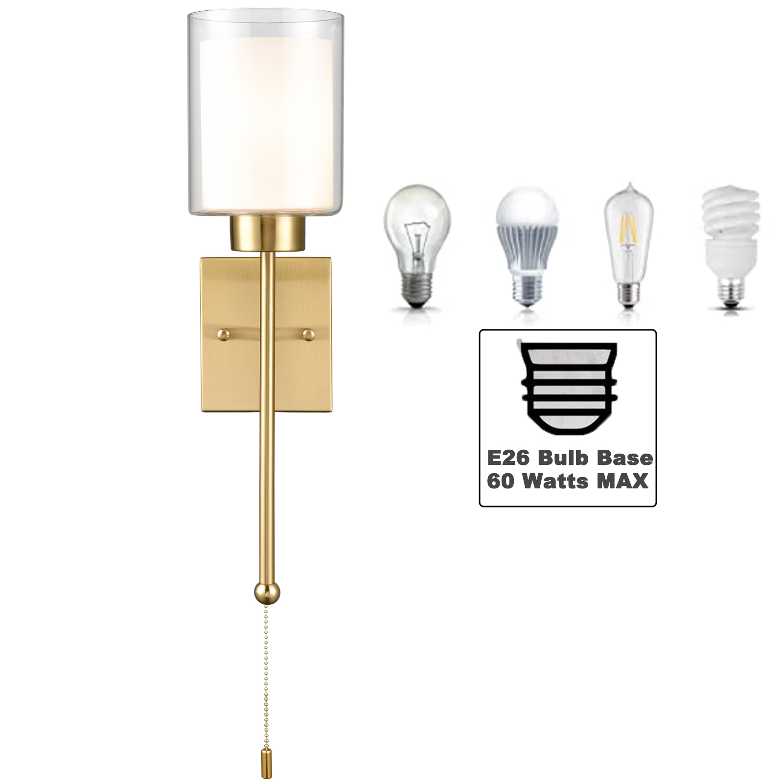 gold with dual glass shade wall light with pull chain Claxy