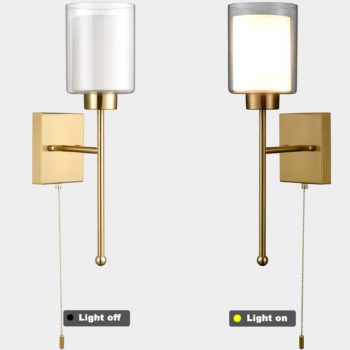 gold with dual glass shade wall light with pull chain Claxy