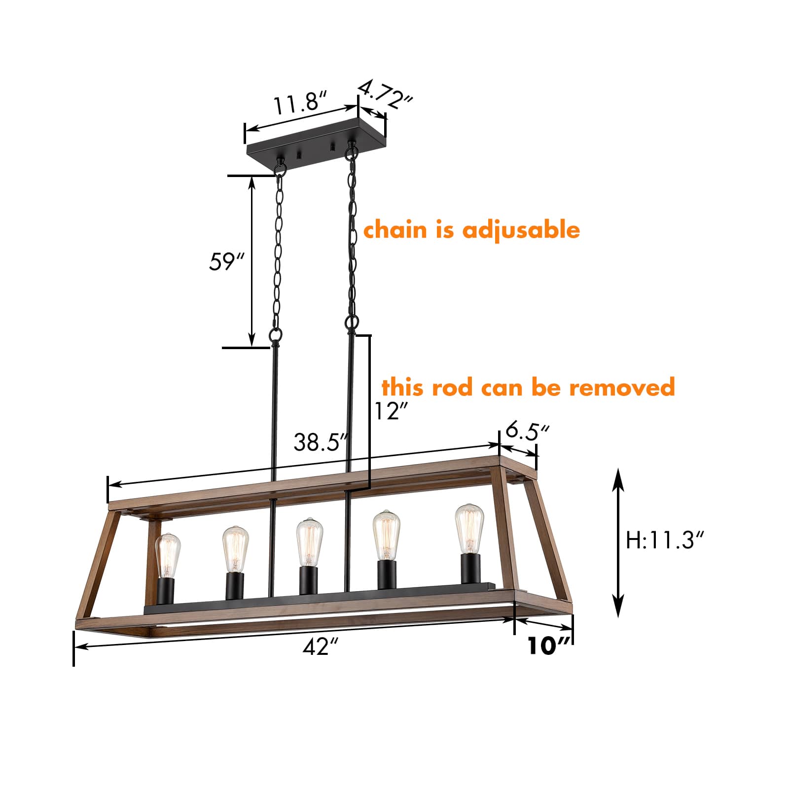 Farmhouse Wood Grain trapezoidal Kitchen Island Pendant