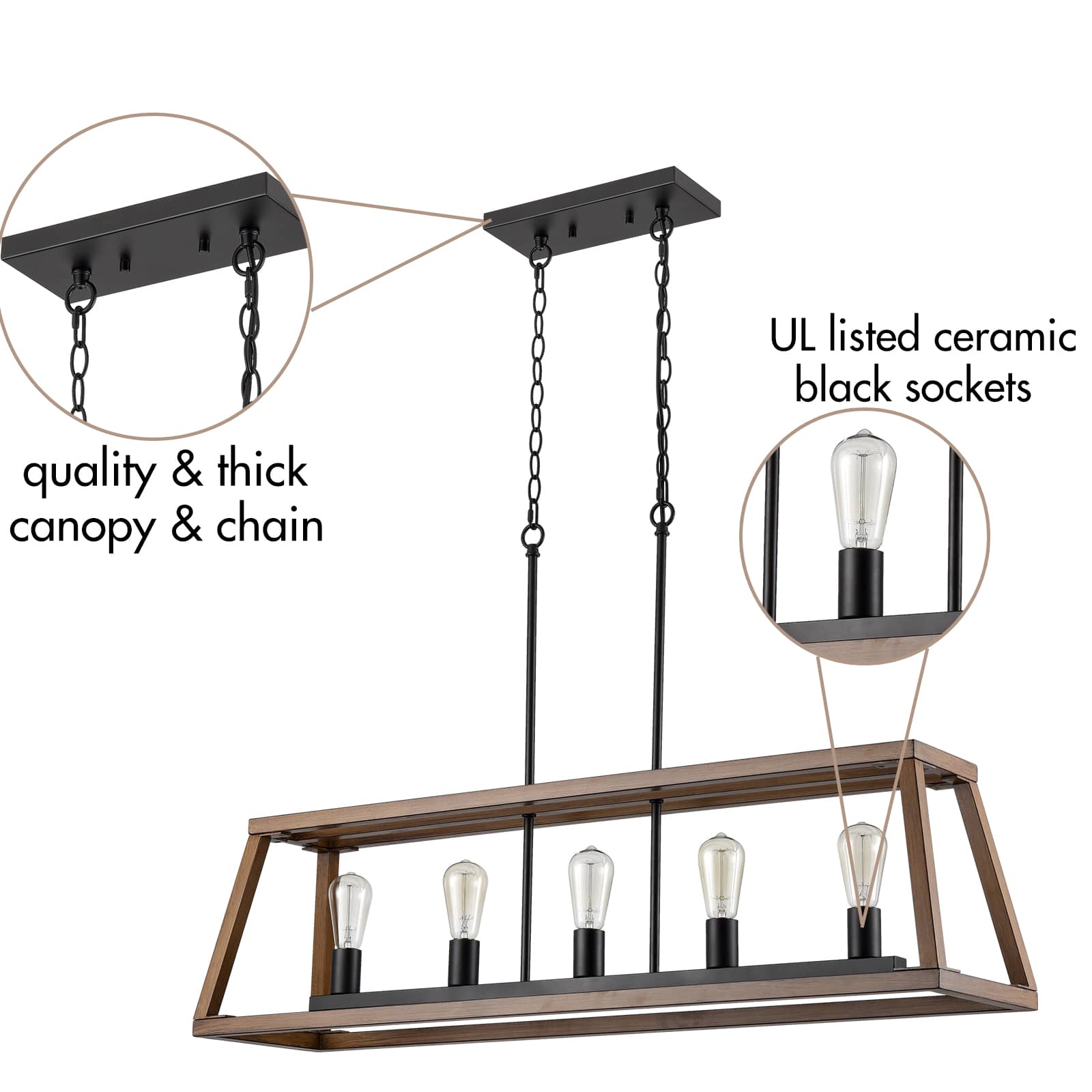 Farmhouse Wood Grain trapezoidal Kitchen Island Pendant