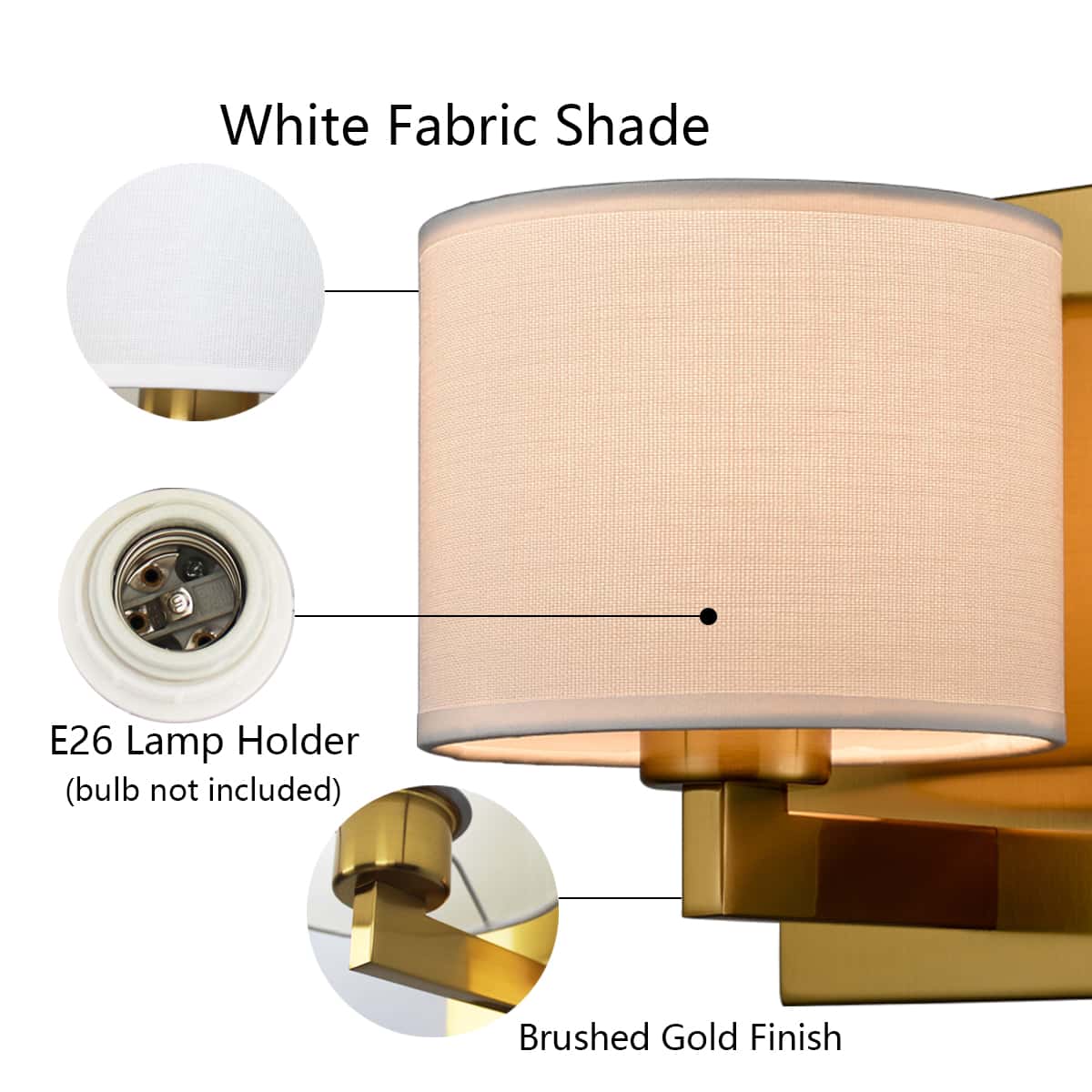 Bedroom Drum Fabric Shade Gold Wall Sconces- Set of 2| Claxy