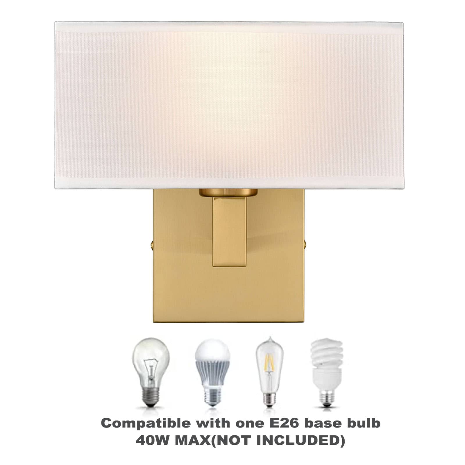 Set of 2 Brass Wall Sconces with White Fabric Shade |Claxy