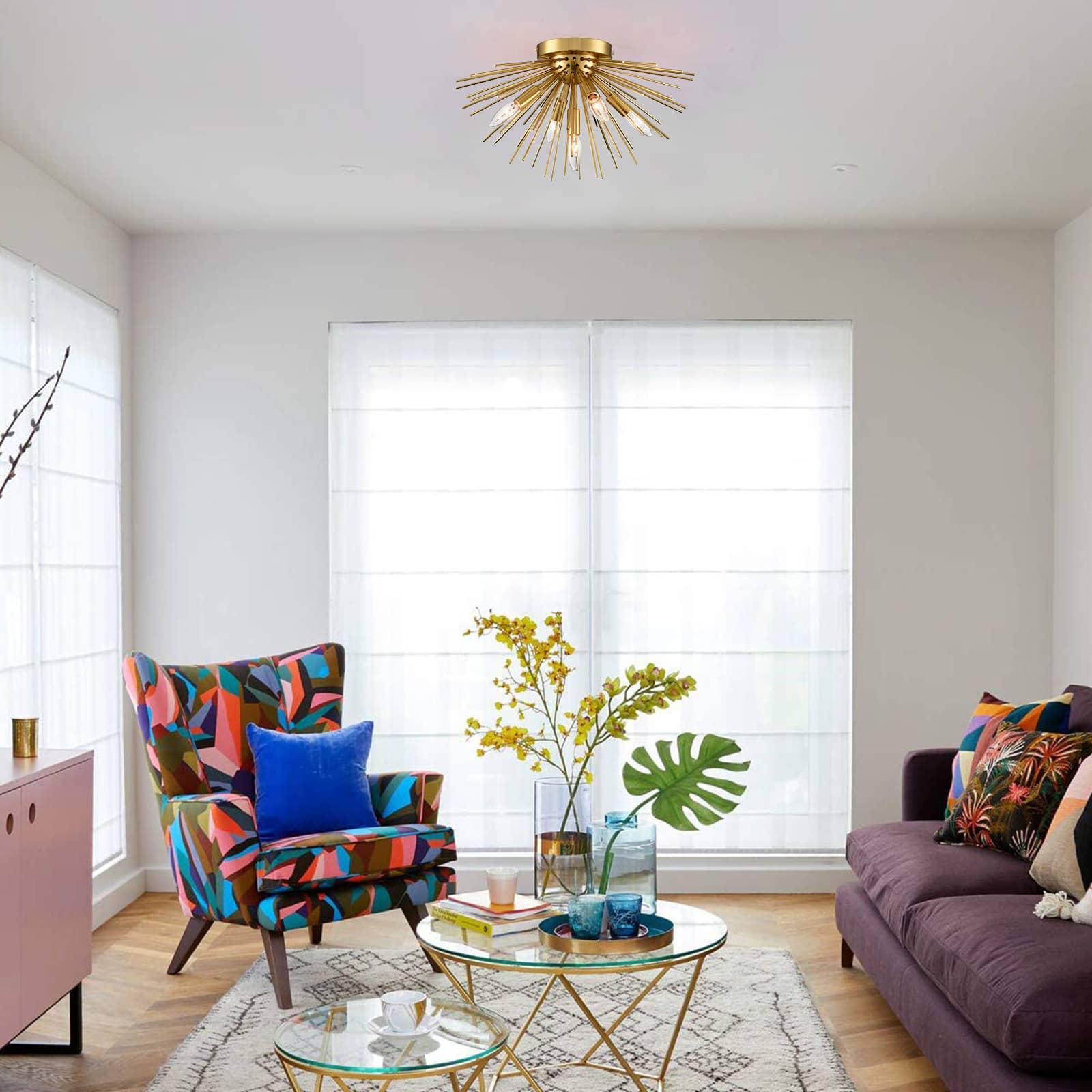 Mid Century Brass Sputnik Ceiling Light Chandelier| Claxy