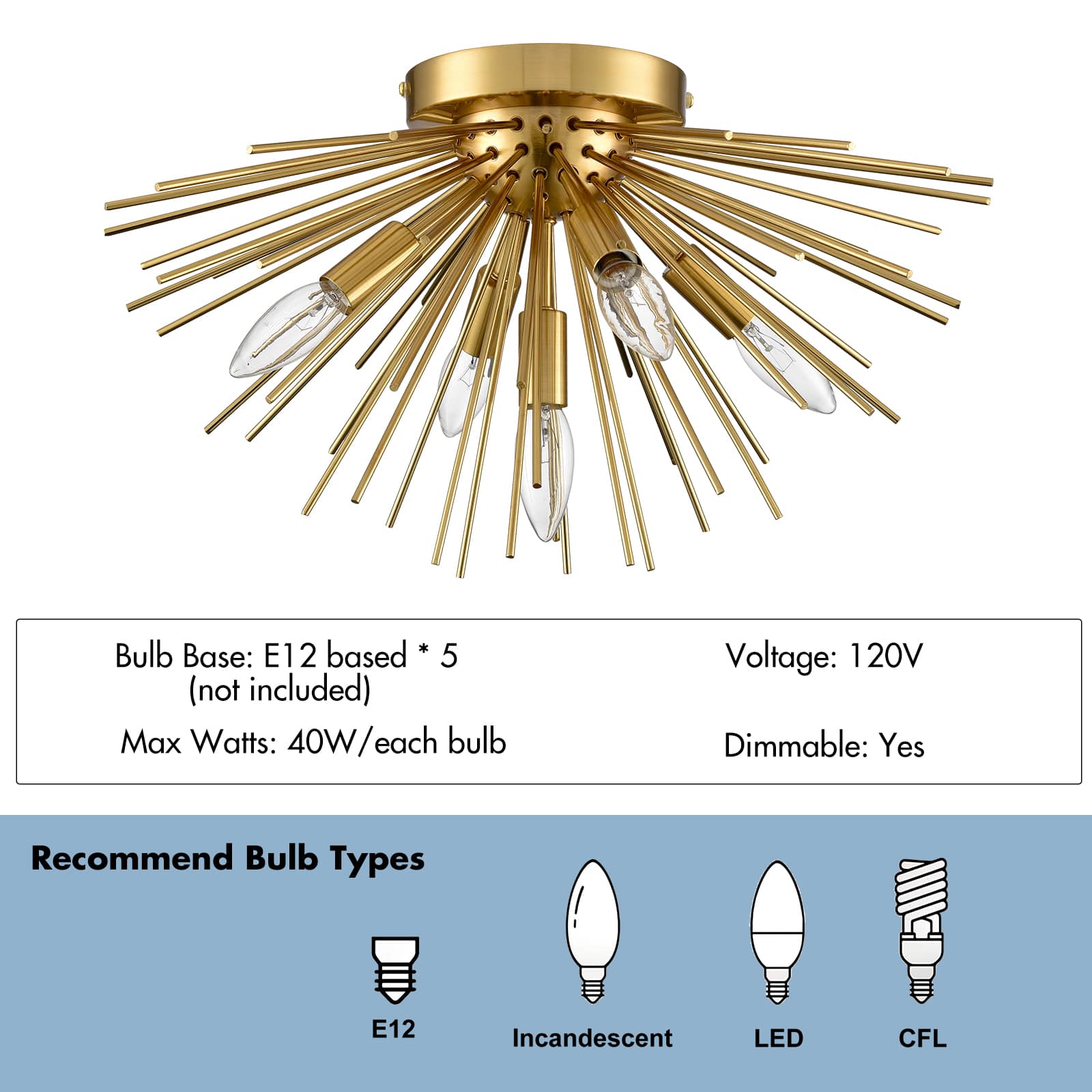 Mid Century Brass Sputnik Ceiling Light Chandelier| Claxy