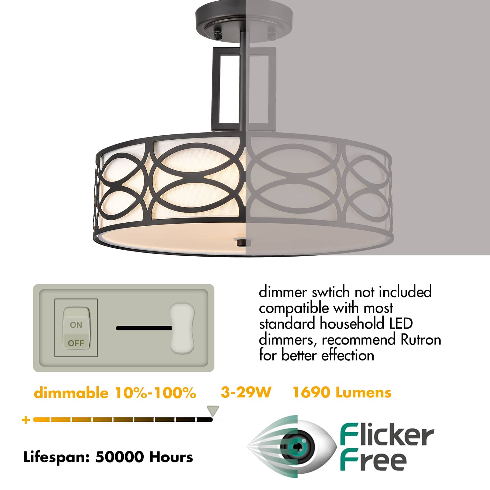 Dimmable LED Semi-flush Mount Ceiling Light | Claxy