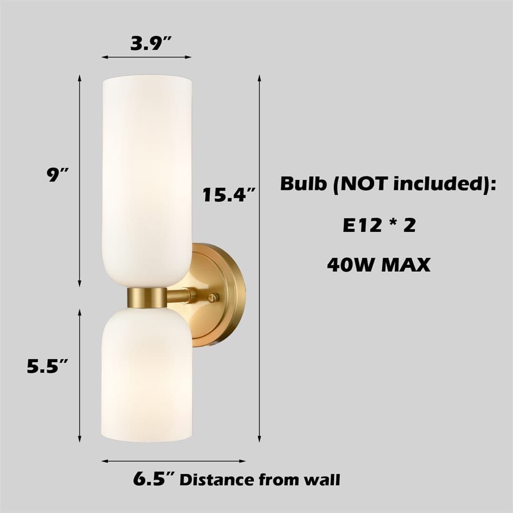 2-Pack Modern Gold Wall Sconces 2-Light Vanity Light,Milky White Glass
