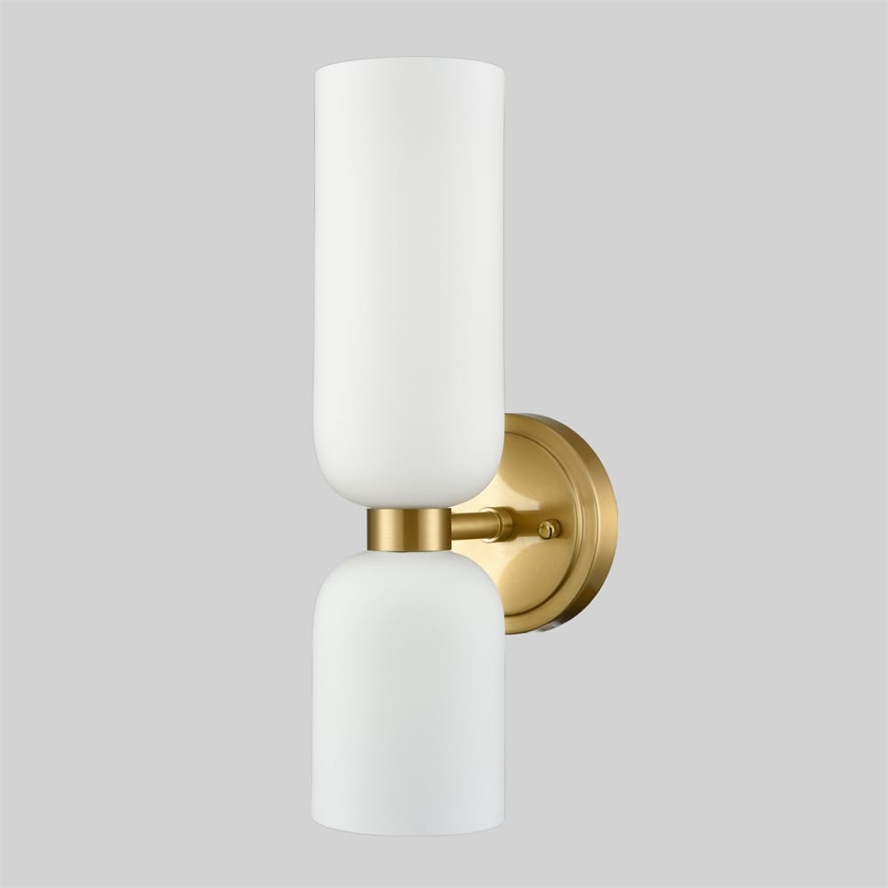 2-Pack Modern Gold Wall Sconces 2-Light Vanity Light,Milky White Glass