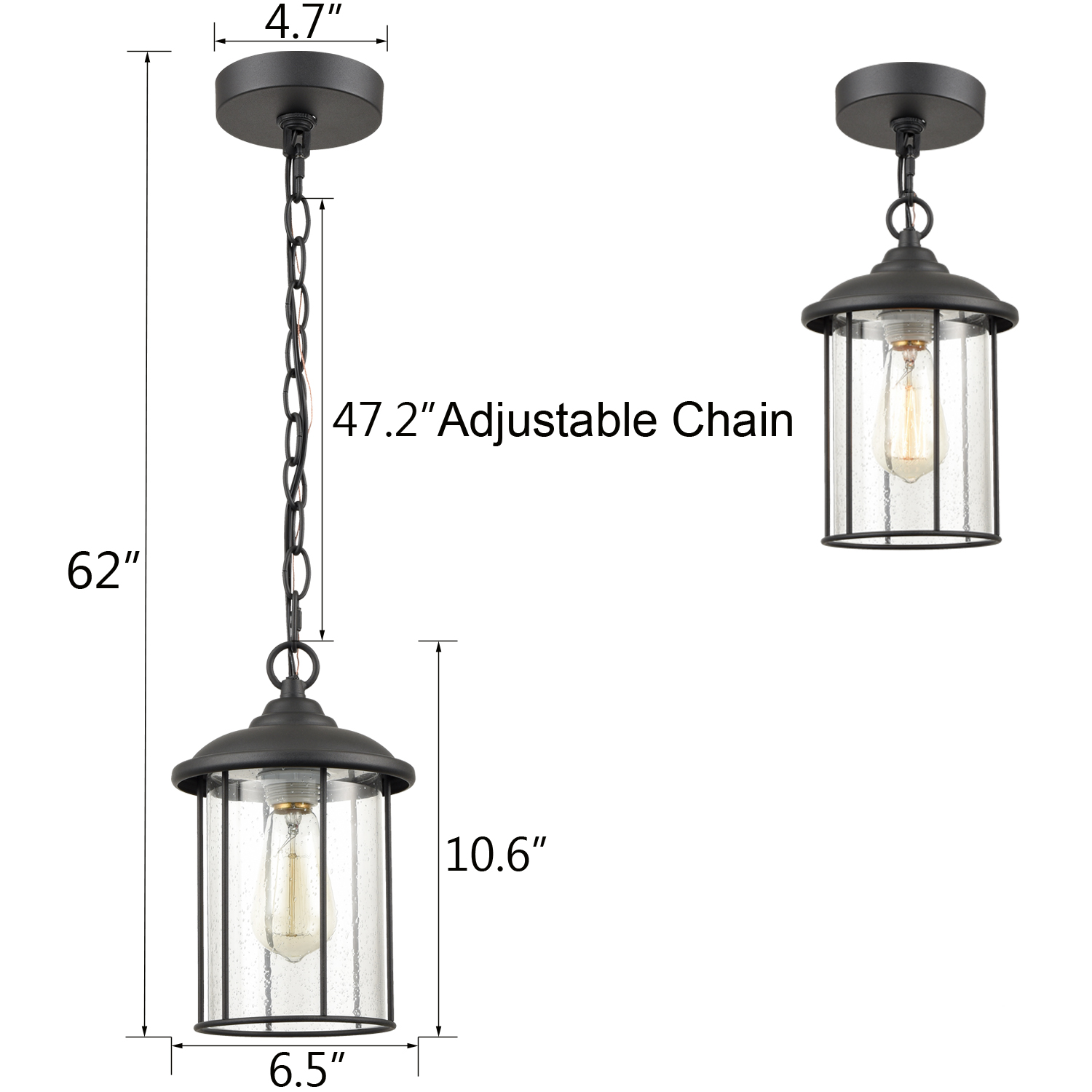 Outdoor Pendant Light Fixtures Glass Ceiling Hanging with Chain - CLAXY
