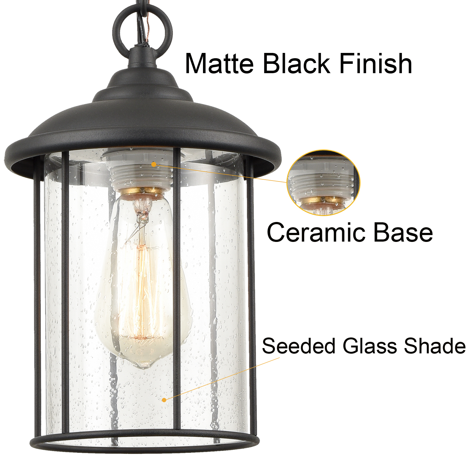 Outdoor Pendant Light Fixtures Glass Ceiling Hanging with Chain - CLAXY
