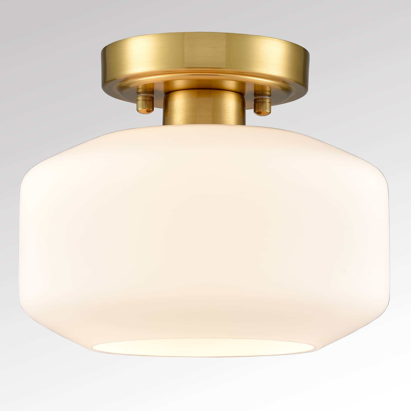 Open Glass Drum Shade Modern Brass Ceiling Light | Claxy