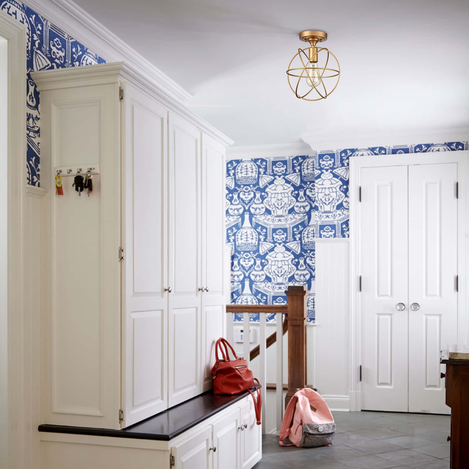 Spherical Ceiling Light Gold Semi Flush Mount Light | Claxy