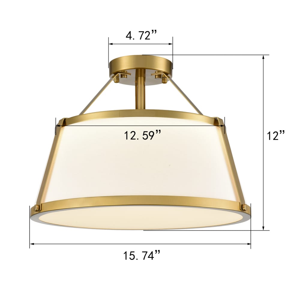 Drum Ceiling Light Semi Flush Mount Gold LED Light| Claxy