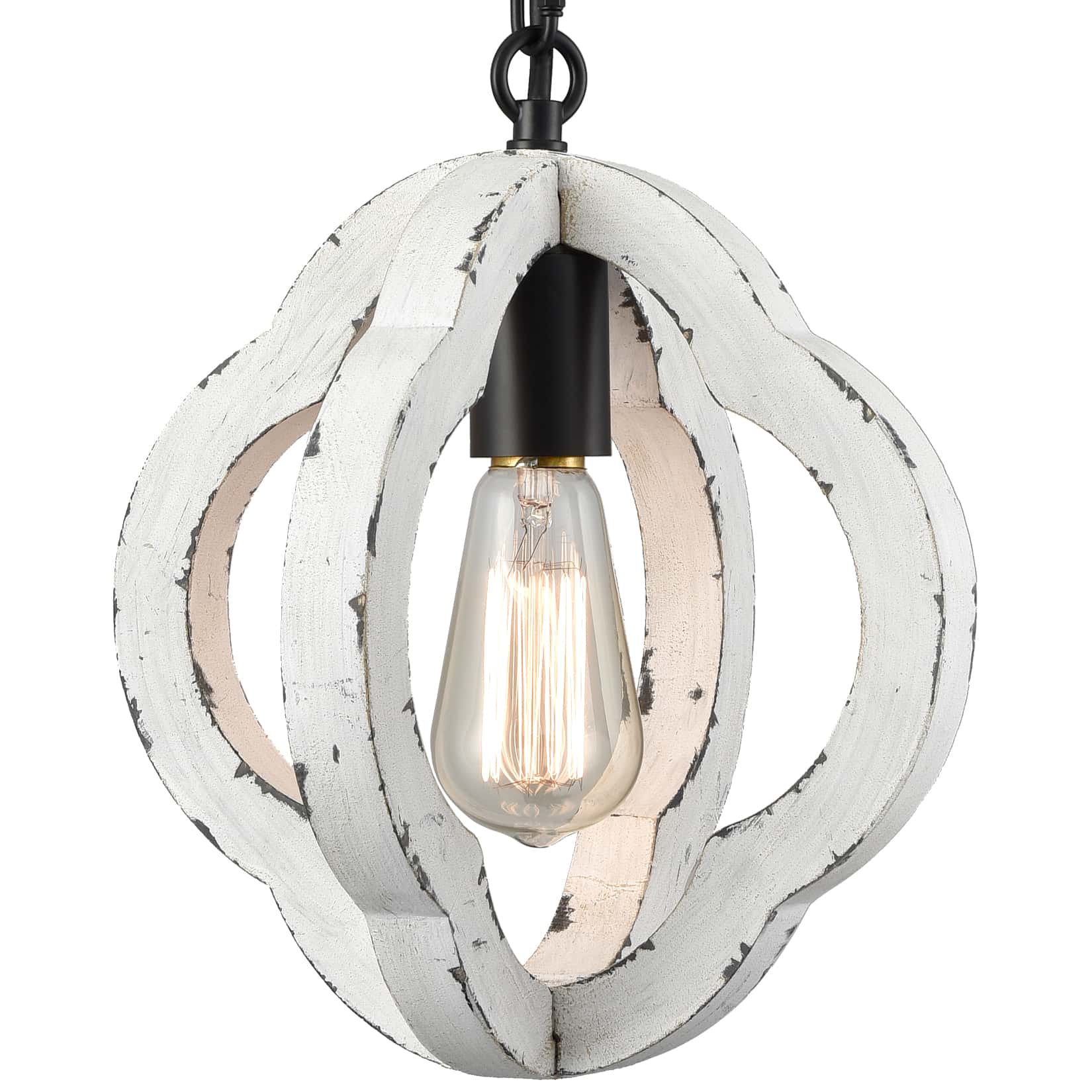 Farmhouse Distressed White Wood Pendant Light Fixture| Claxy