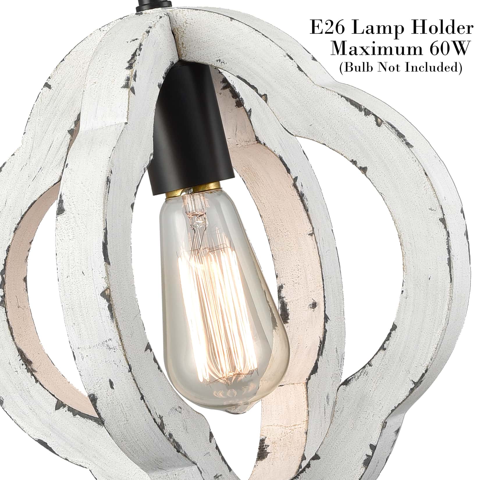 Farmhouse Distressed White Wood Pendant Light Fixture| Claxy