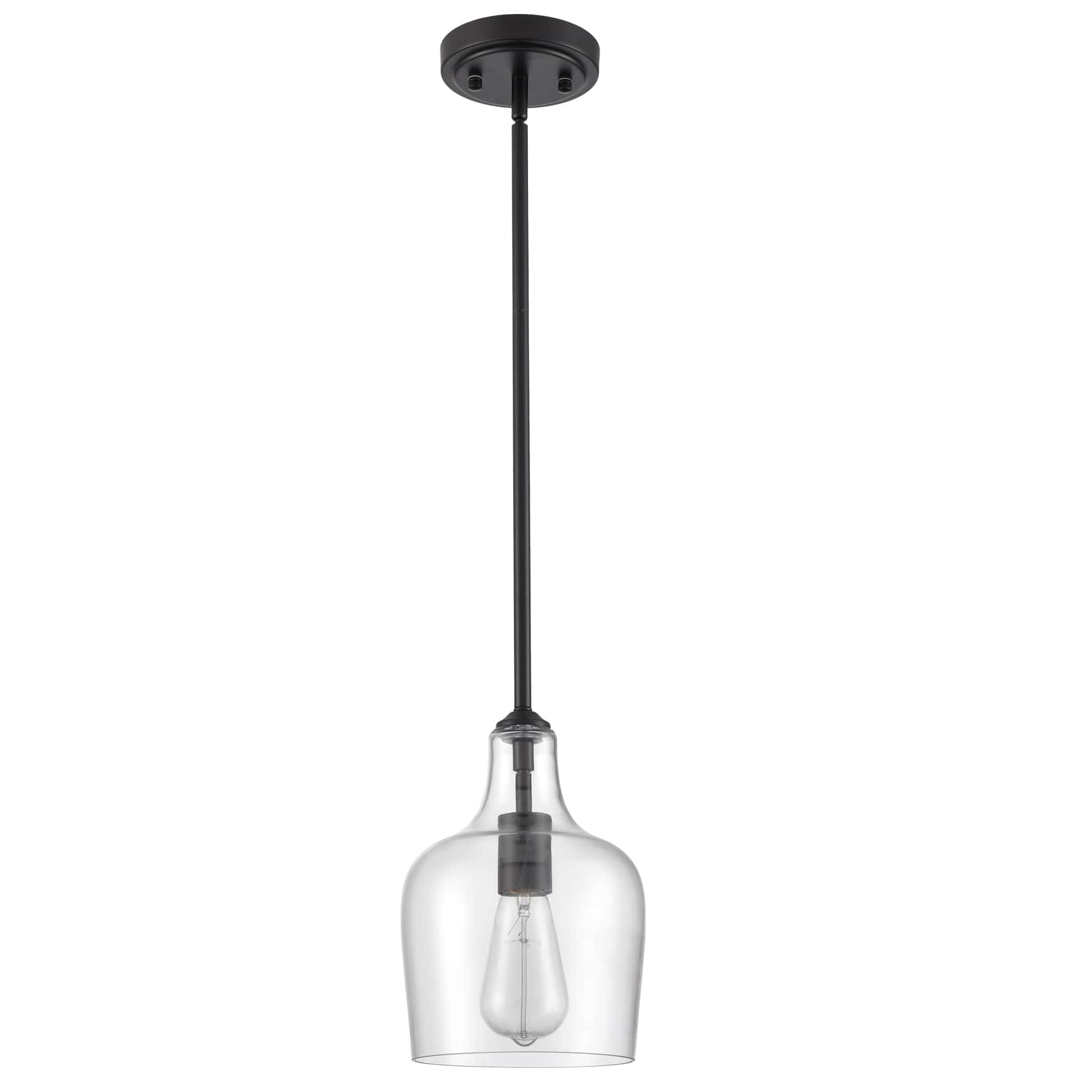 Farmhouse Glass Black Pendant Light Rod Hung for Kitchen