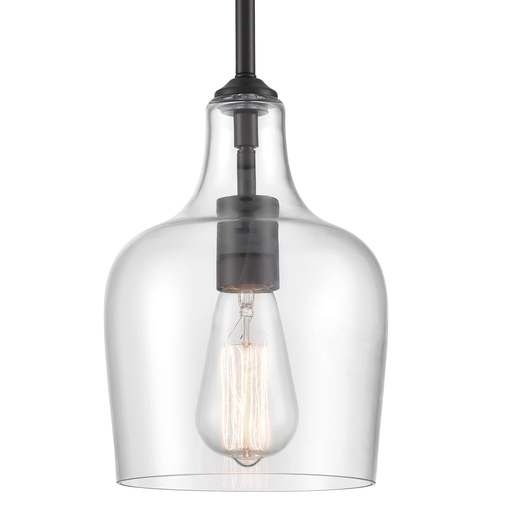 Farmhouse Glass Black Pendant Light Rod Hung for Kitchen