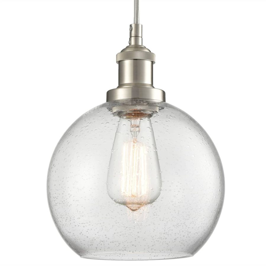 Seeded Glass Globe Pendant Light for Kitchen Island, Nickel