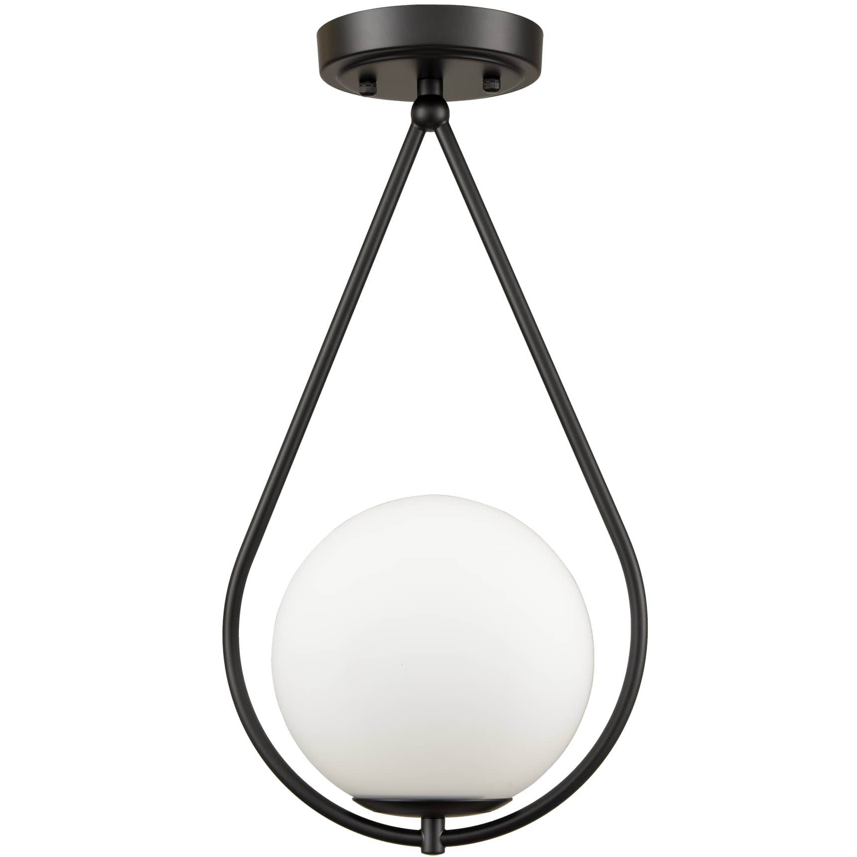 Black Globe Opal Glass Semi flush Ceiling Light | Claxy