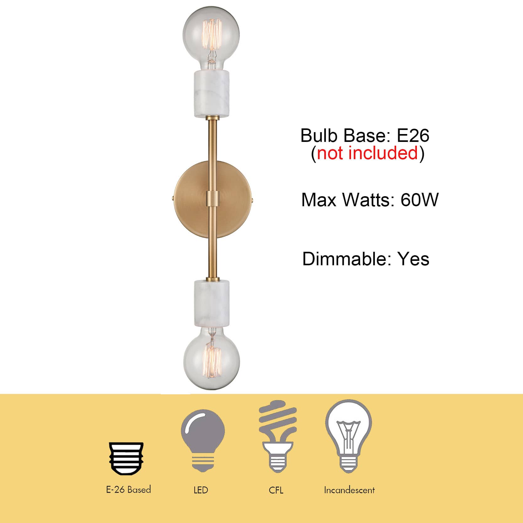 2-light brushed brass metal wall light fixture | Claxy