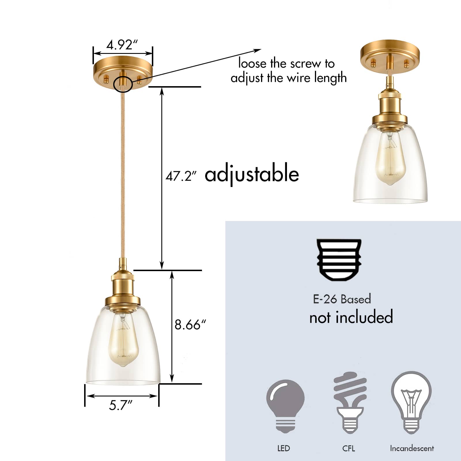 Modern Brass Pendant Light mini Glass Kitchen Hanging Light