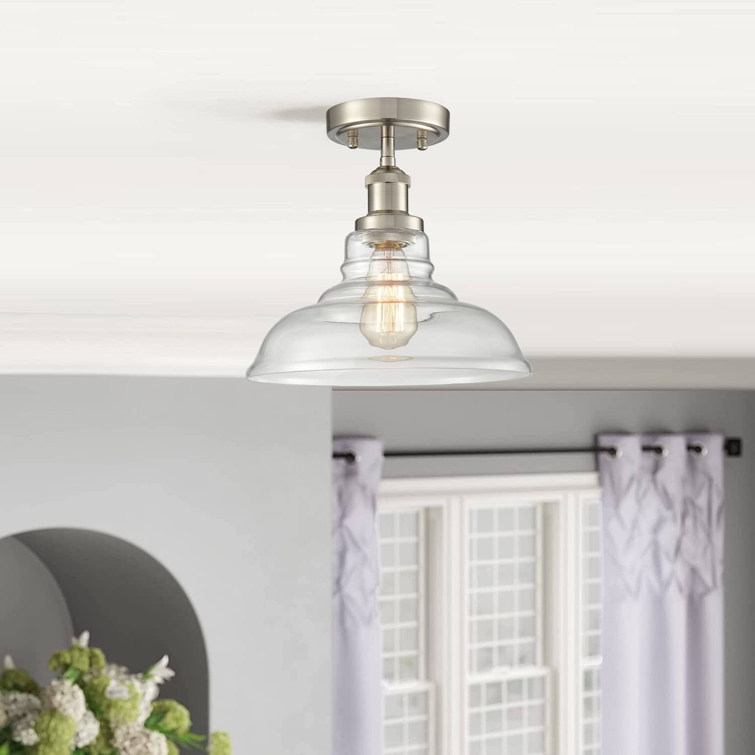 Modern Brass Ceiling Light Glass Dome Shade | CLAXY