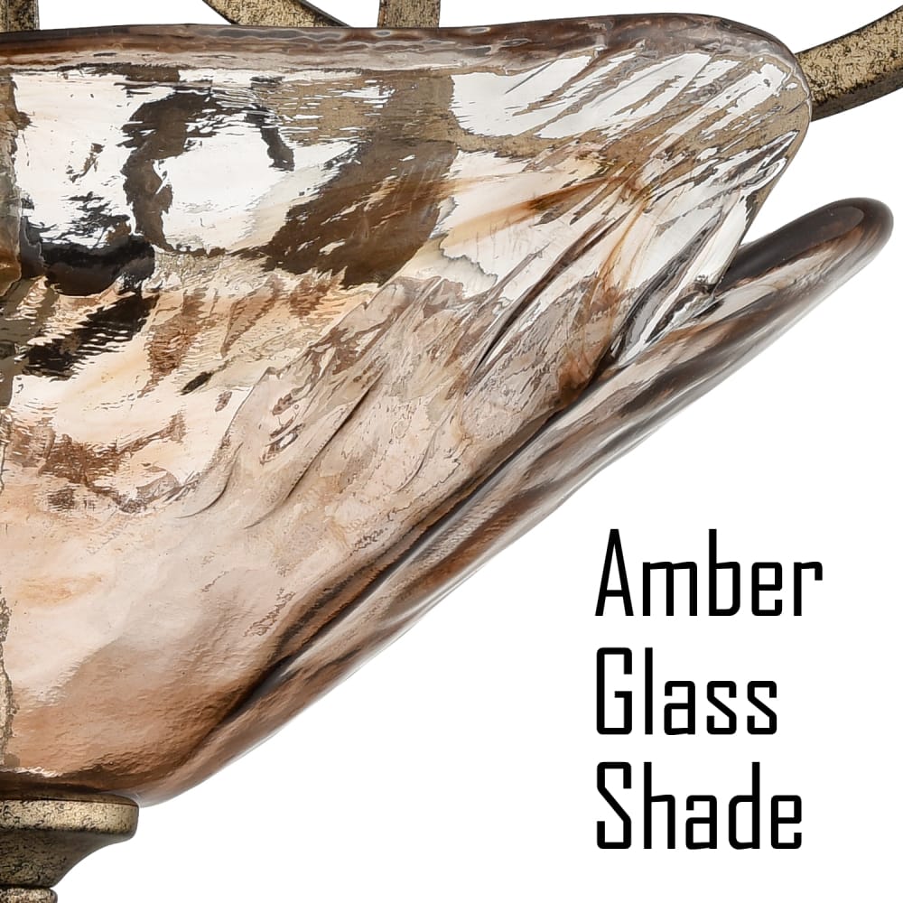 Art Deco Semi Flush Rustic Ceiling Light Amber Glass| Claxy