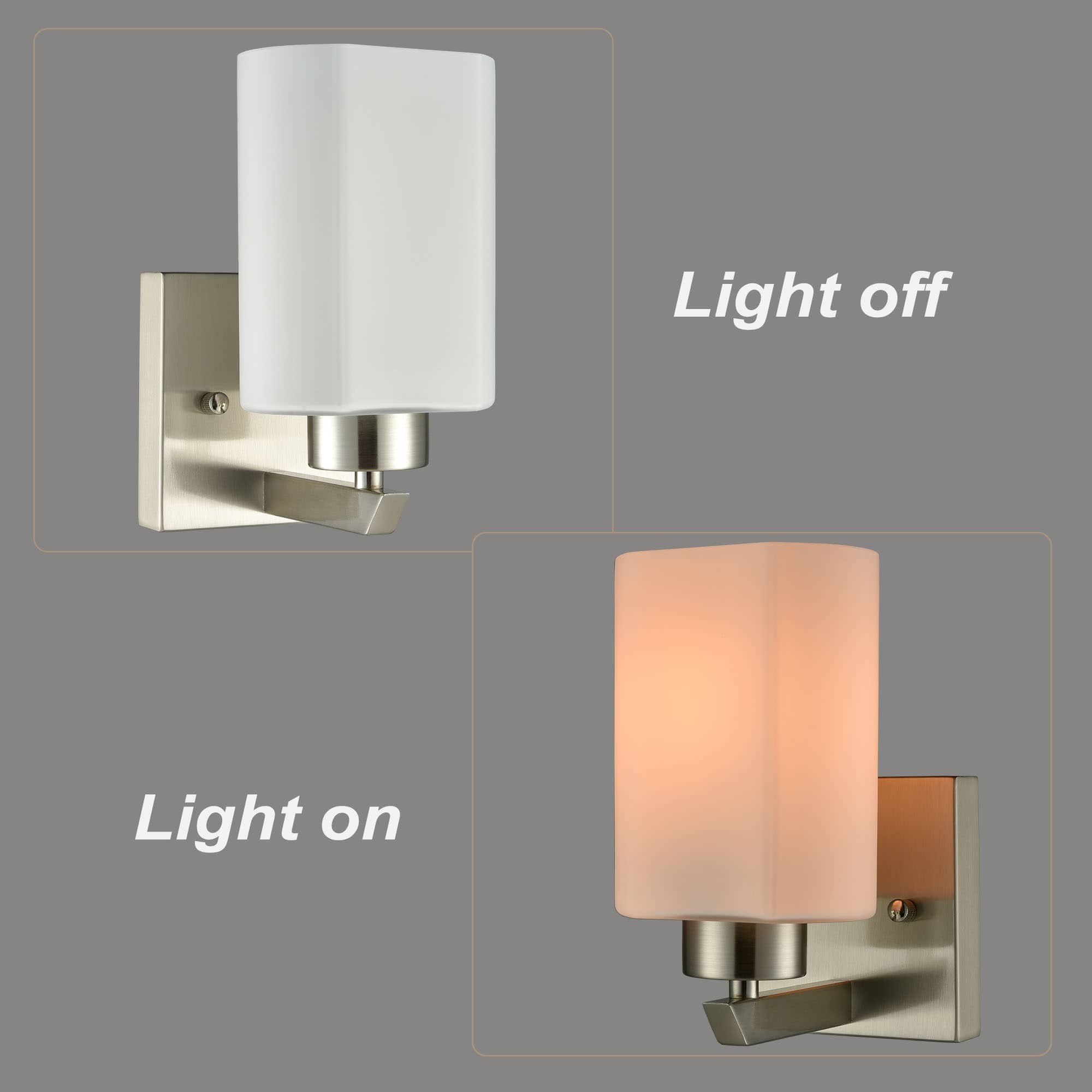 set of 2 Brushed Nickel wall light with white glass shade