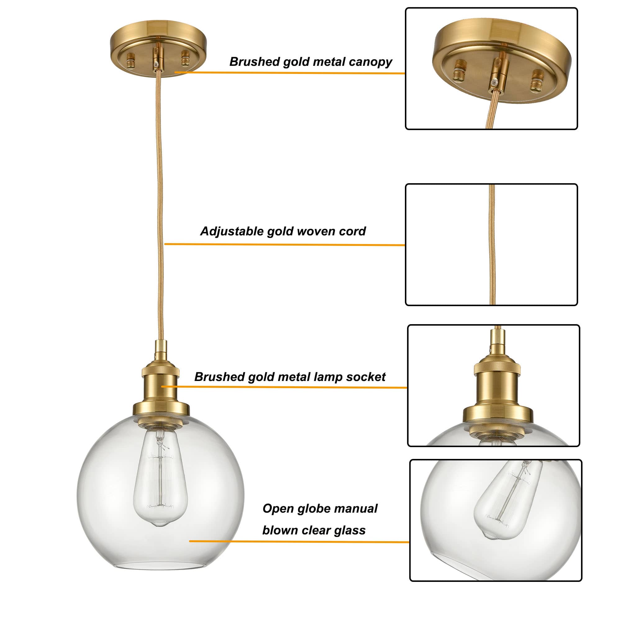 Modern globe gold pendant light fixture adjustable