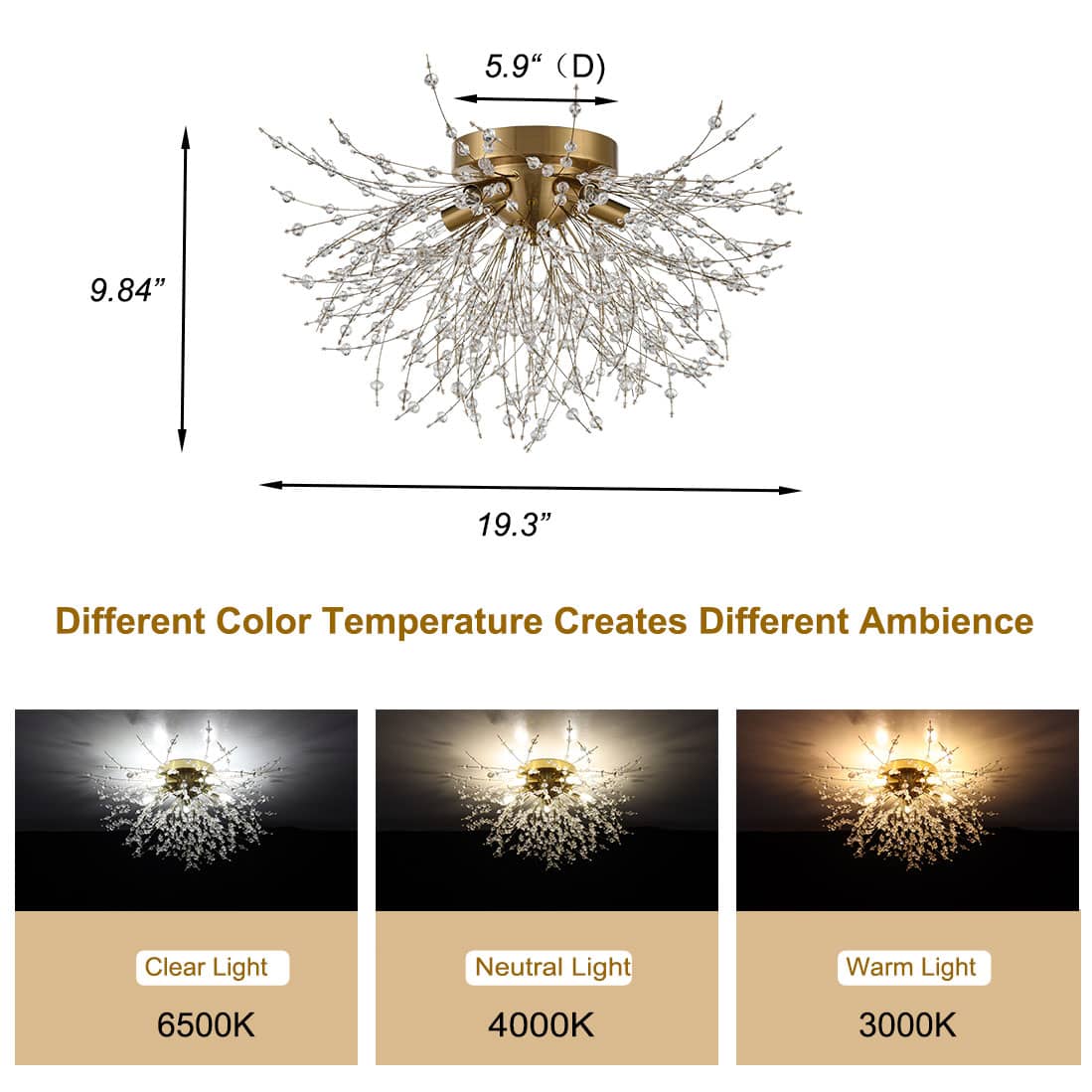 Modern Crystal Sputnik Ceiling Light 5-Light Gold | Claxy