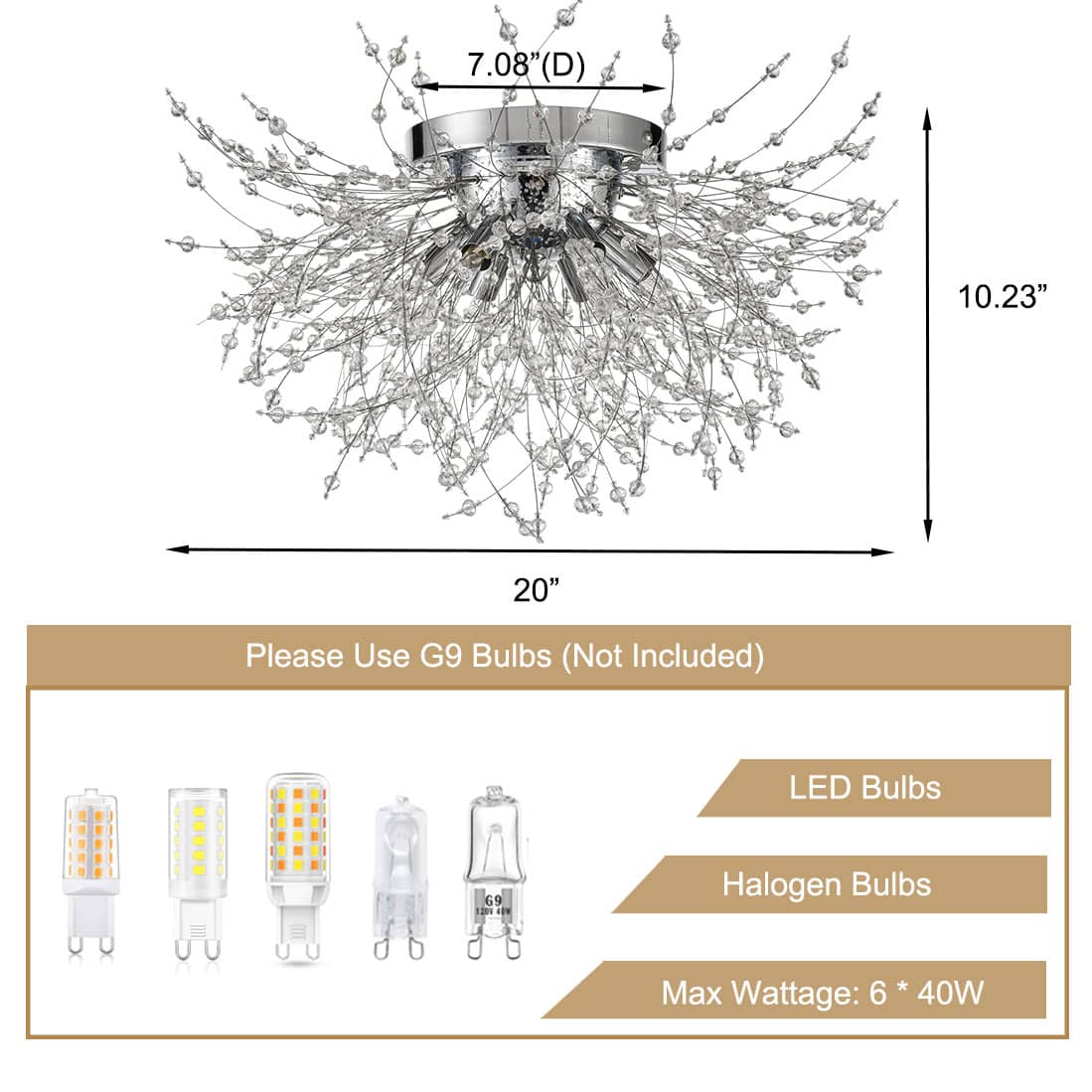 Modern Crystal Sputnik Ceiling Light Chrome | Claxy