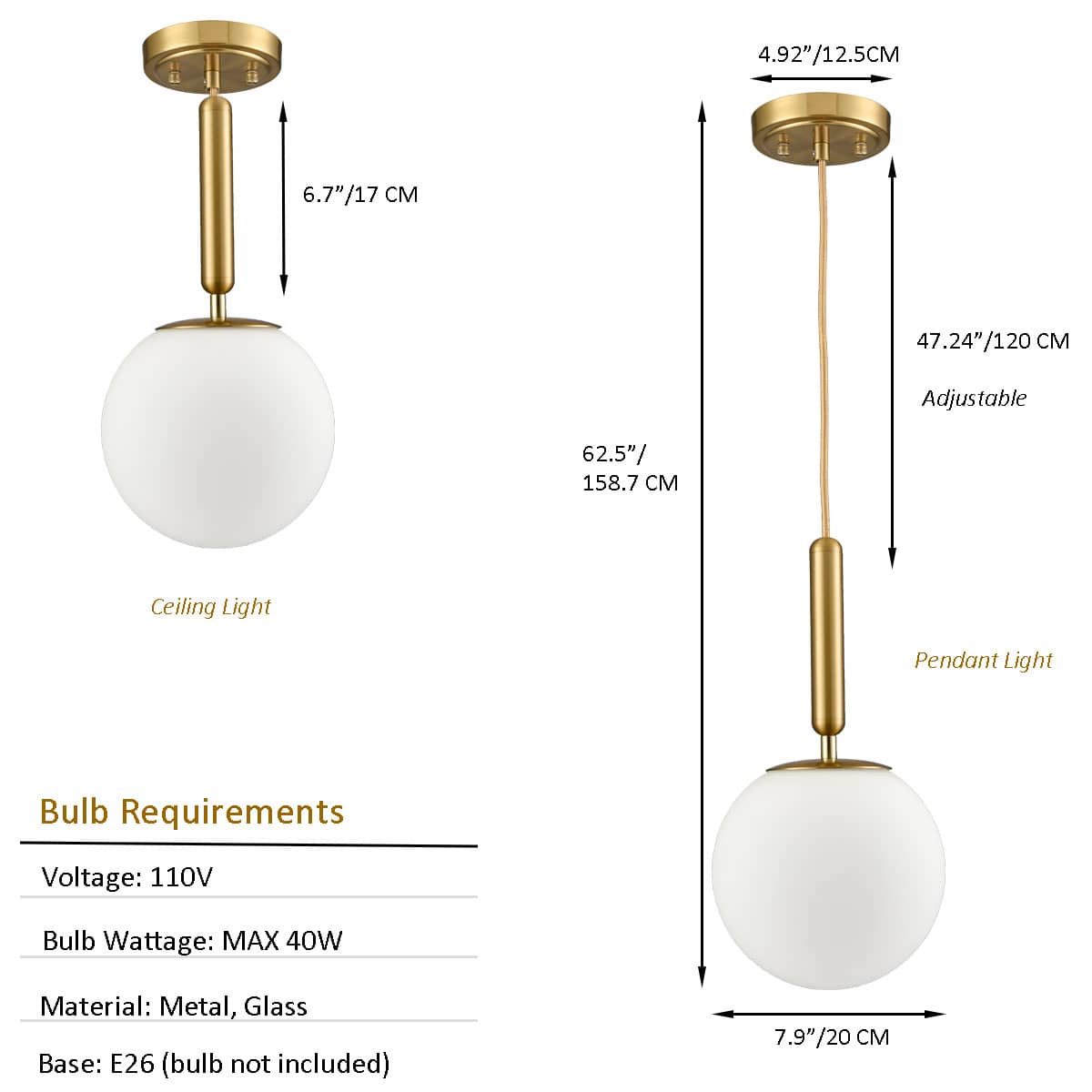 Kitchen Island Gold Globe Pendant Light | Claxy Lighting