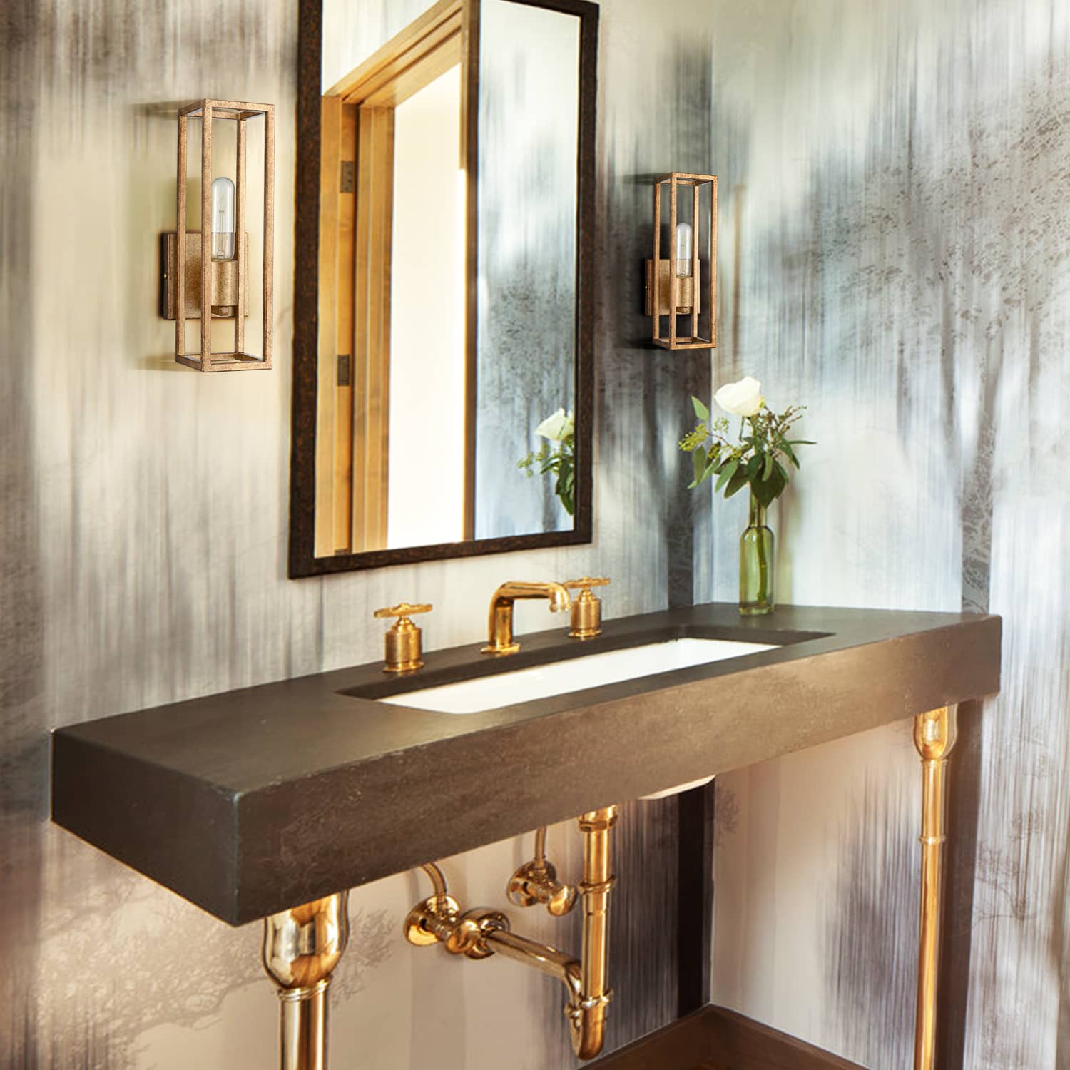 Brass Wall Sconce Cuboid Cage Wall Light | Claxy