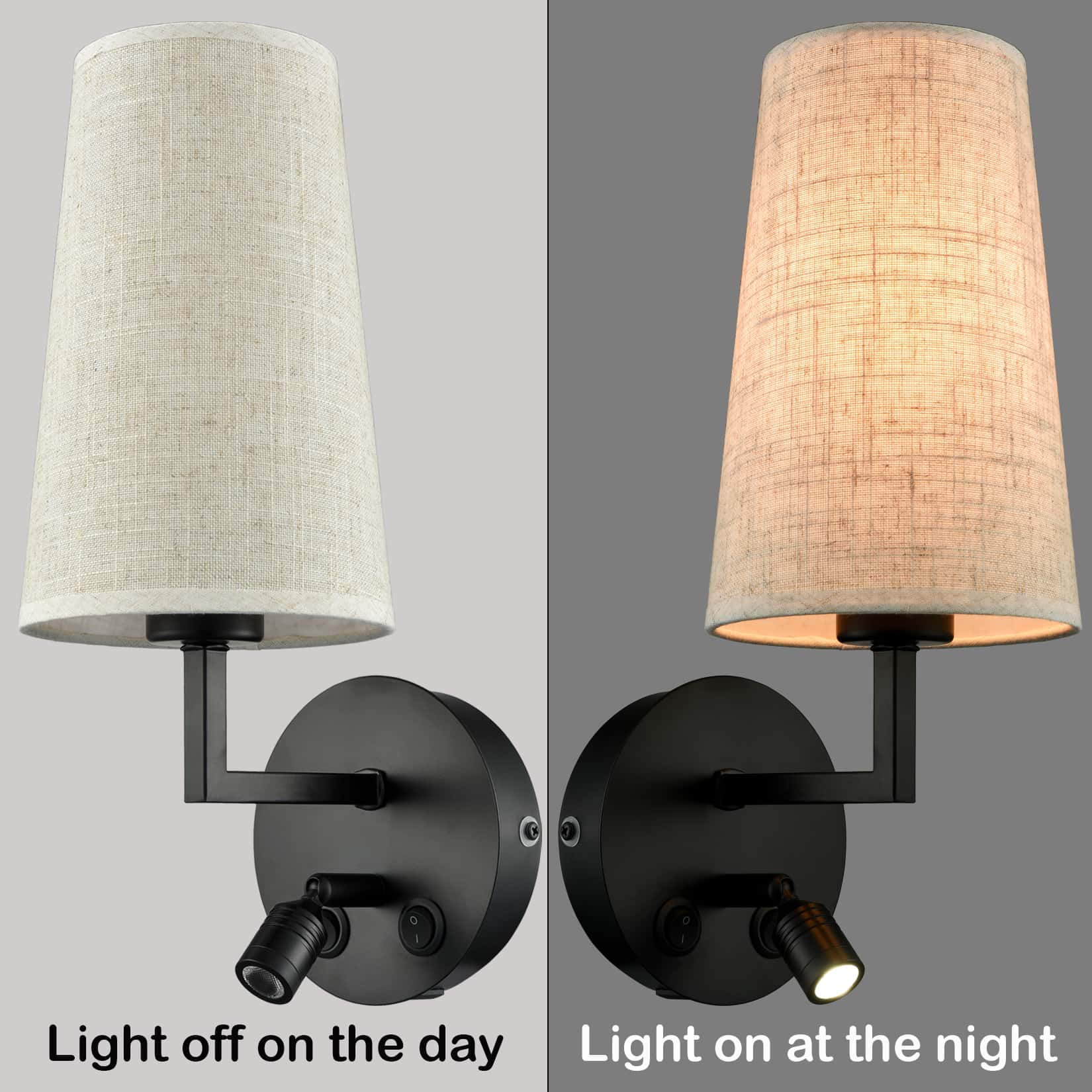 Black Wall Sconces with Shade Switch USB Port LED Wall Light