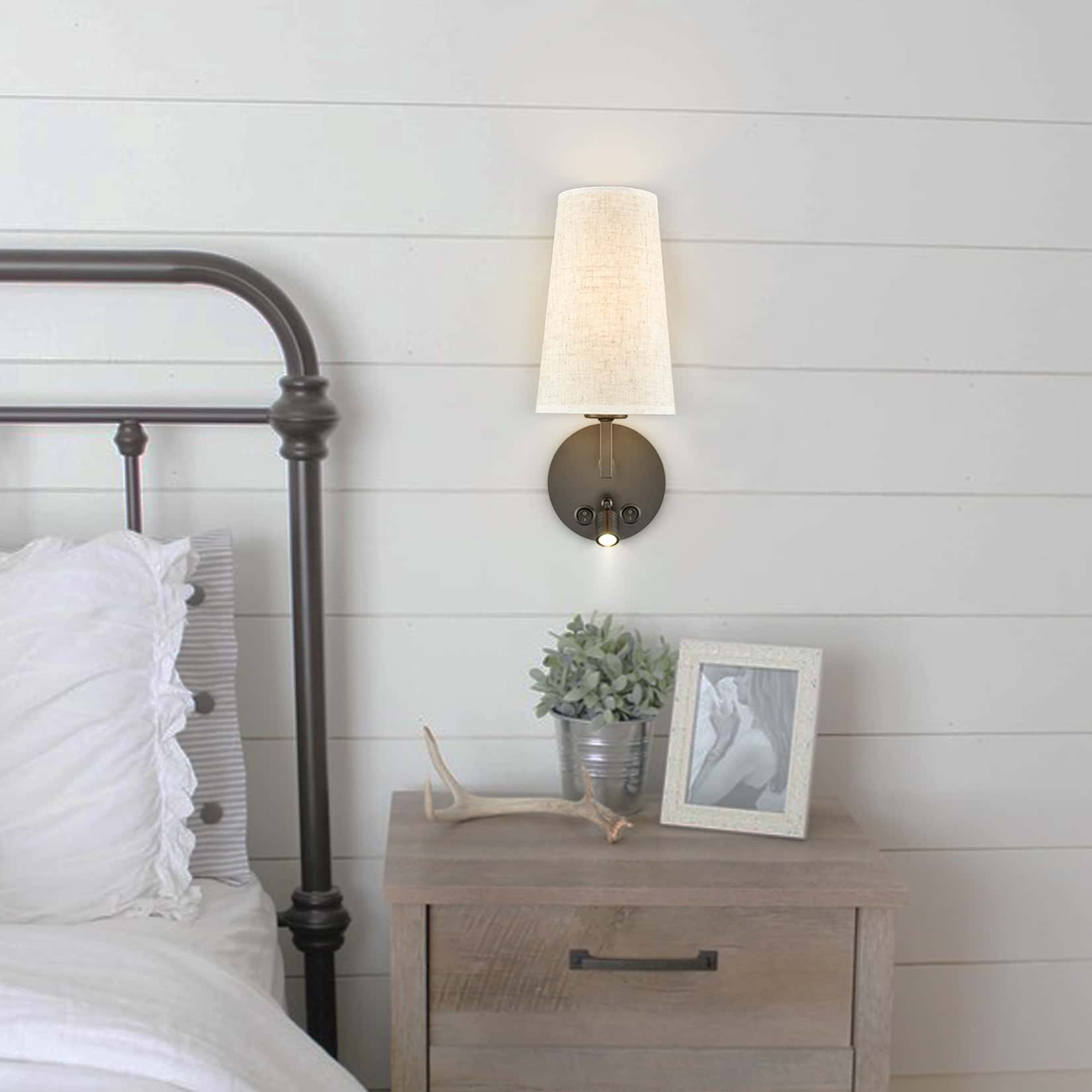 Black Wall Sconces with Shade Switch USB Port LED Wall Light