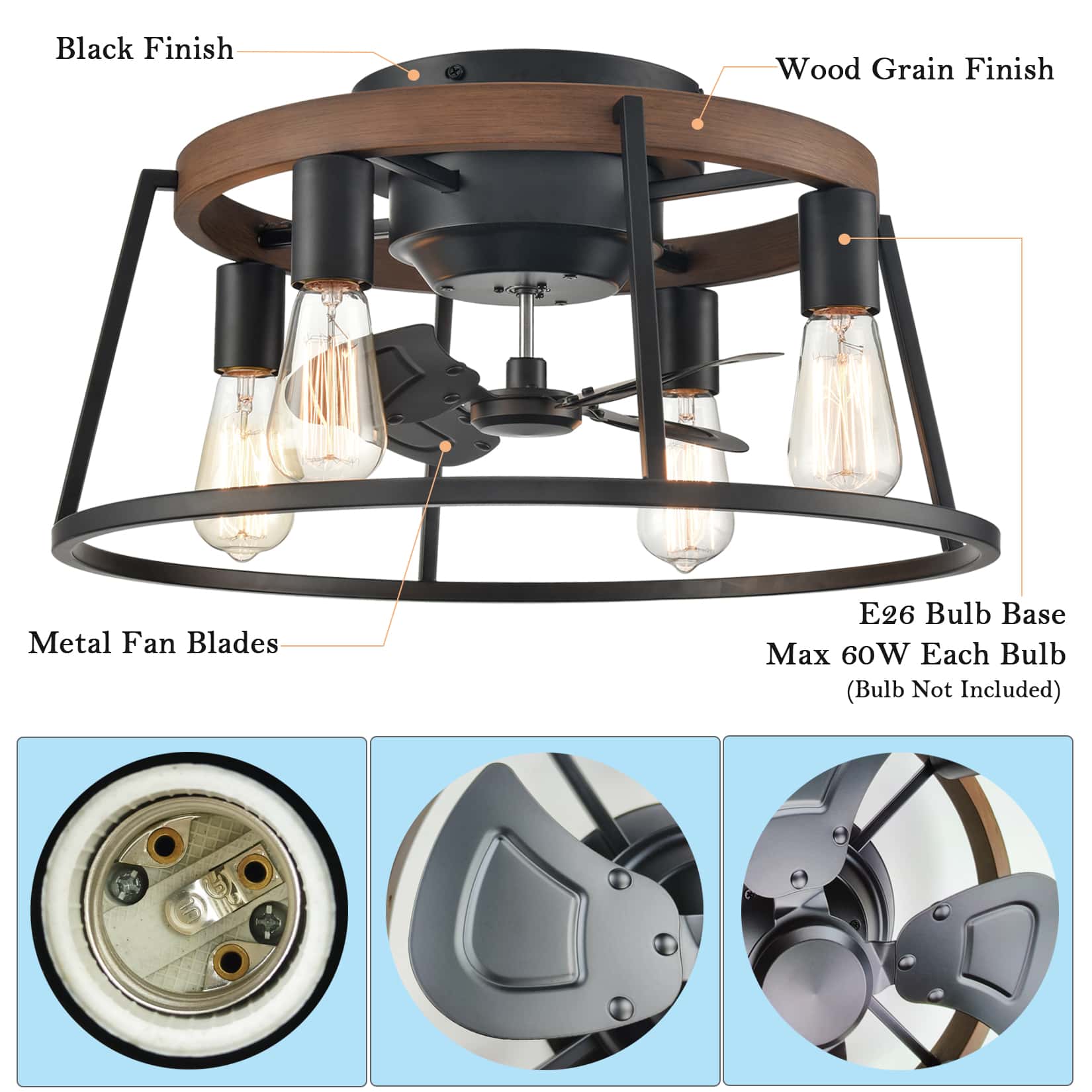 Farmhouse Caged Ceiling Fans with Lights and Remote | Claxy