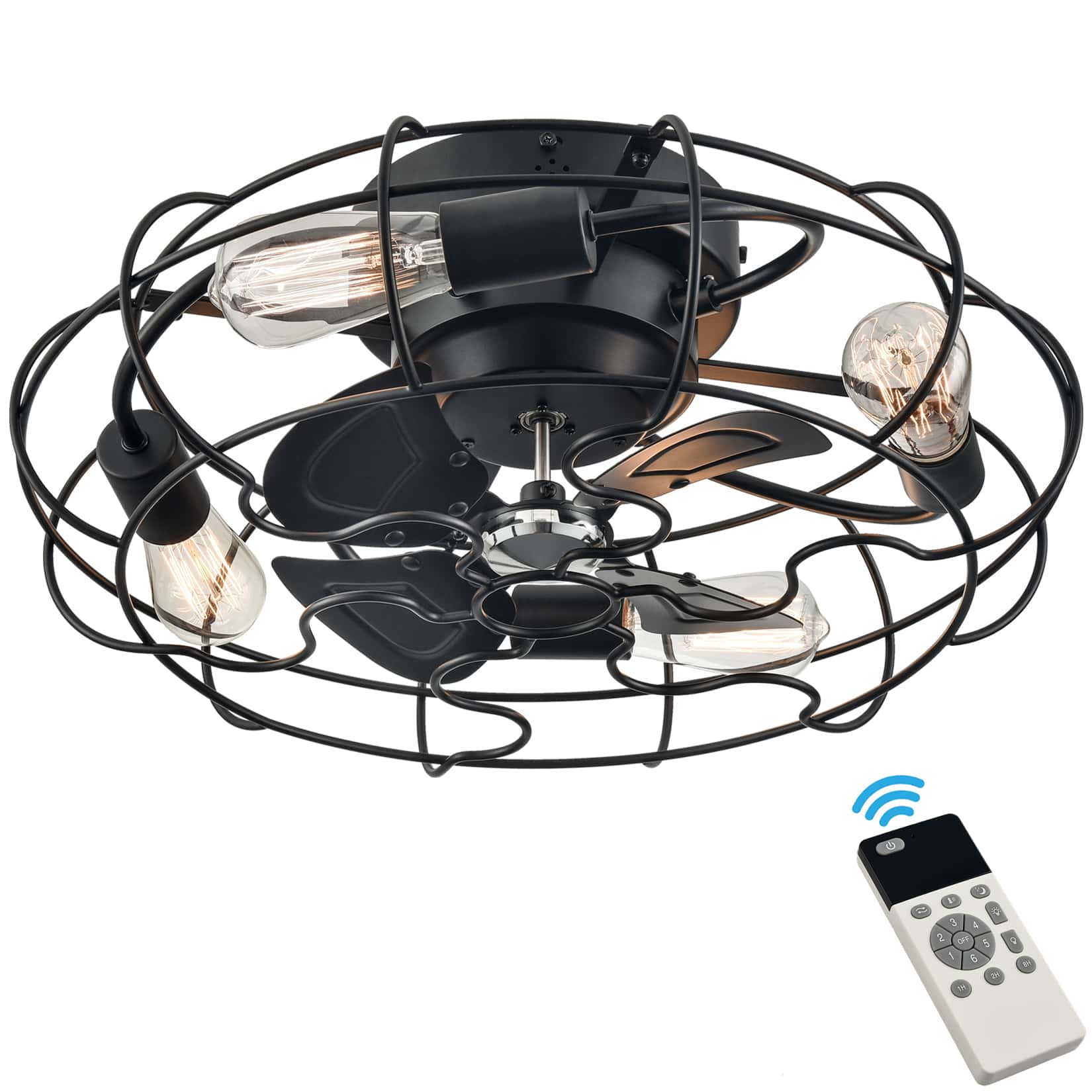 Black Caged Ceiling Fans with Lights and Remote | Claxy