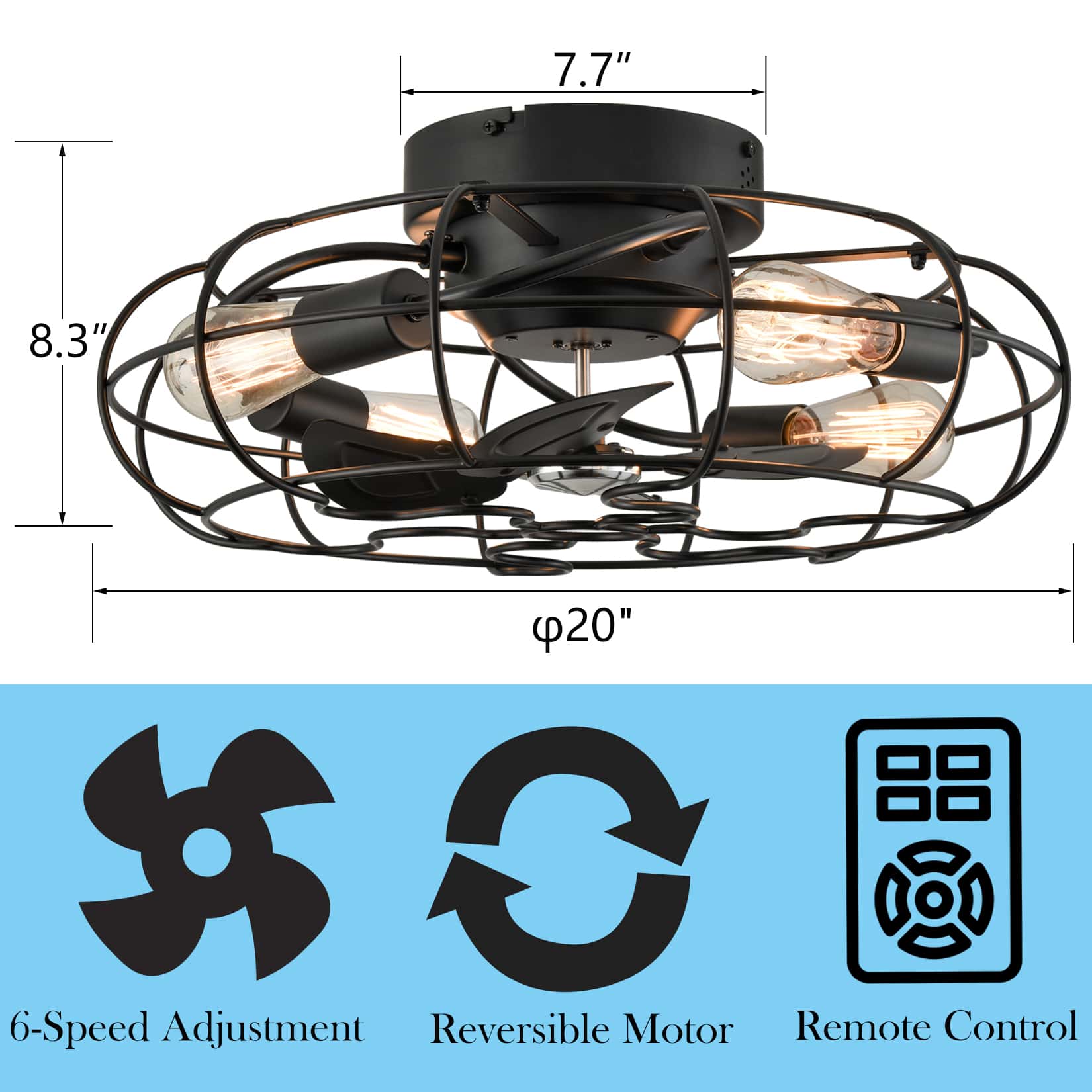 Black Caged Ceiling Fans with Lights and Remote | Claxy