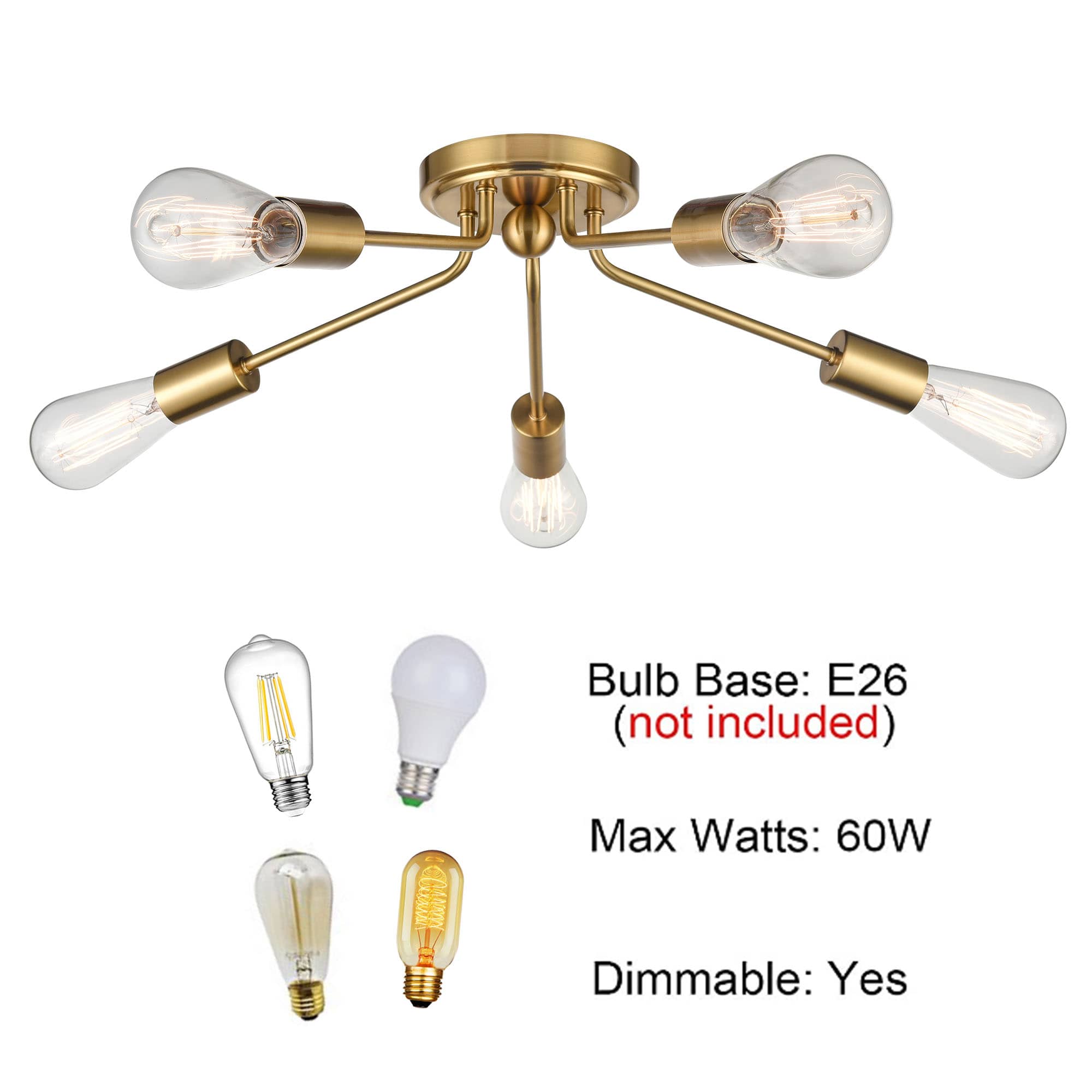 Gold Sputnik Ceiling Light - 5 Light | Claxy Lighting