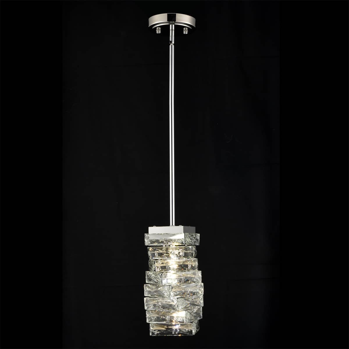 Modern Crystal Pendant Light LED Rod-Hung, Polished chrome