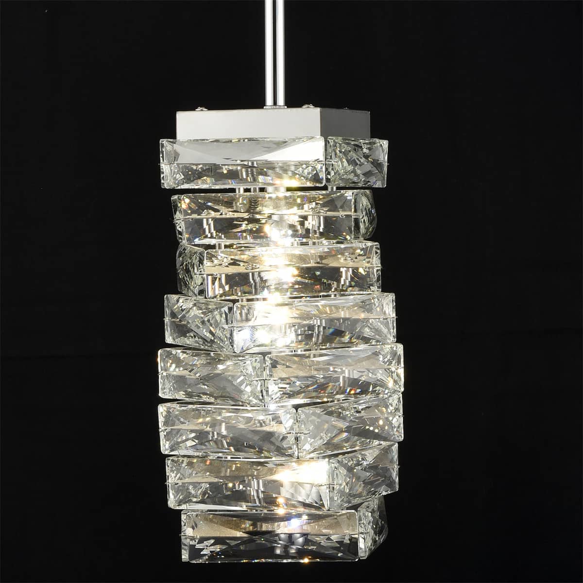 Modern Crystal Pendant Light LED Rod-Hung, Polished chrome