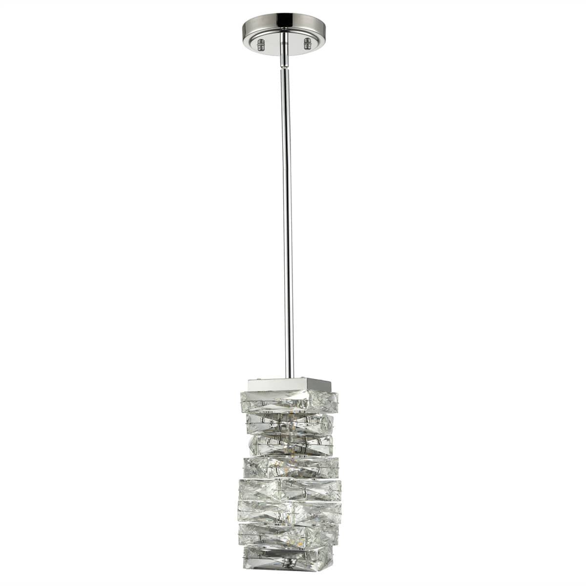 Modern Crystal Pendant Light LED Rod-Hung, Polished chrome