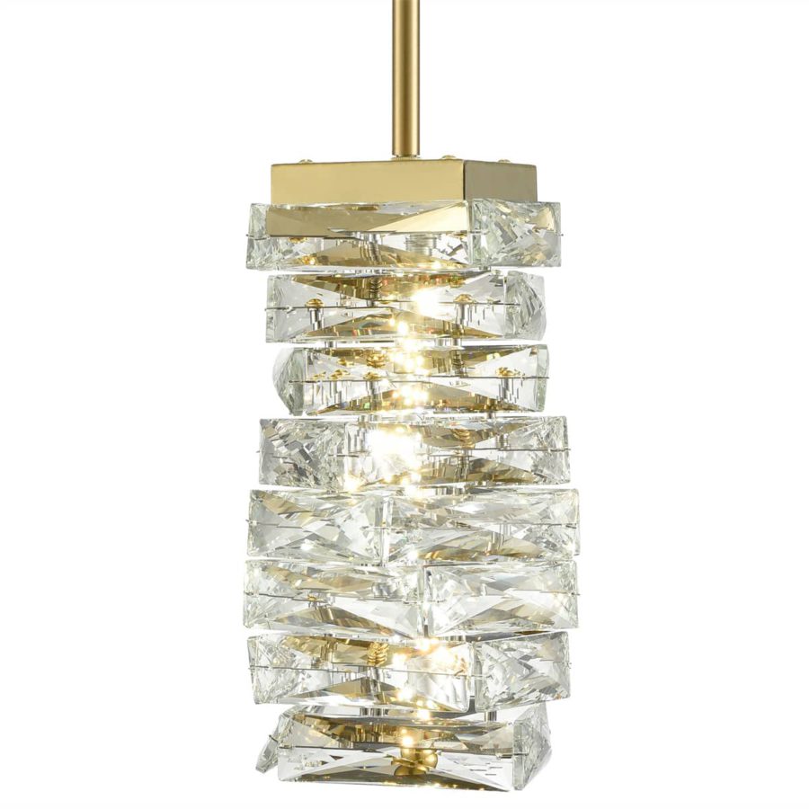 Modern Gold Crystal Pendant Light LED Rod-Hung